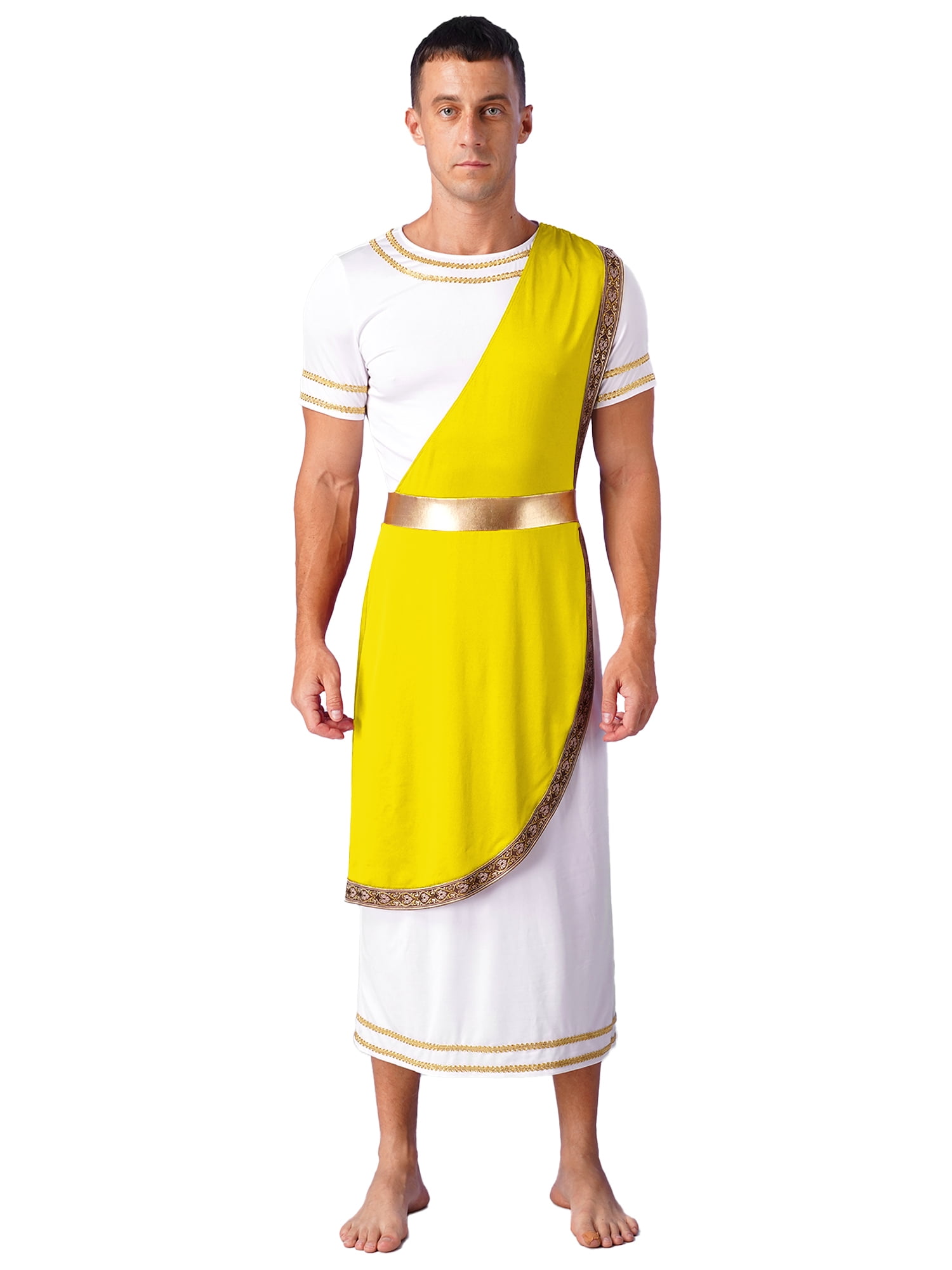inhzoy Mens Ancient Greek Roman Caesar Toga Robe Dress-Up Yellow M ...