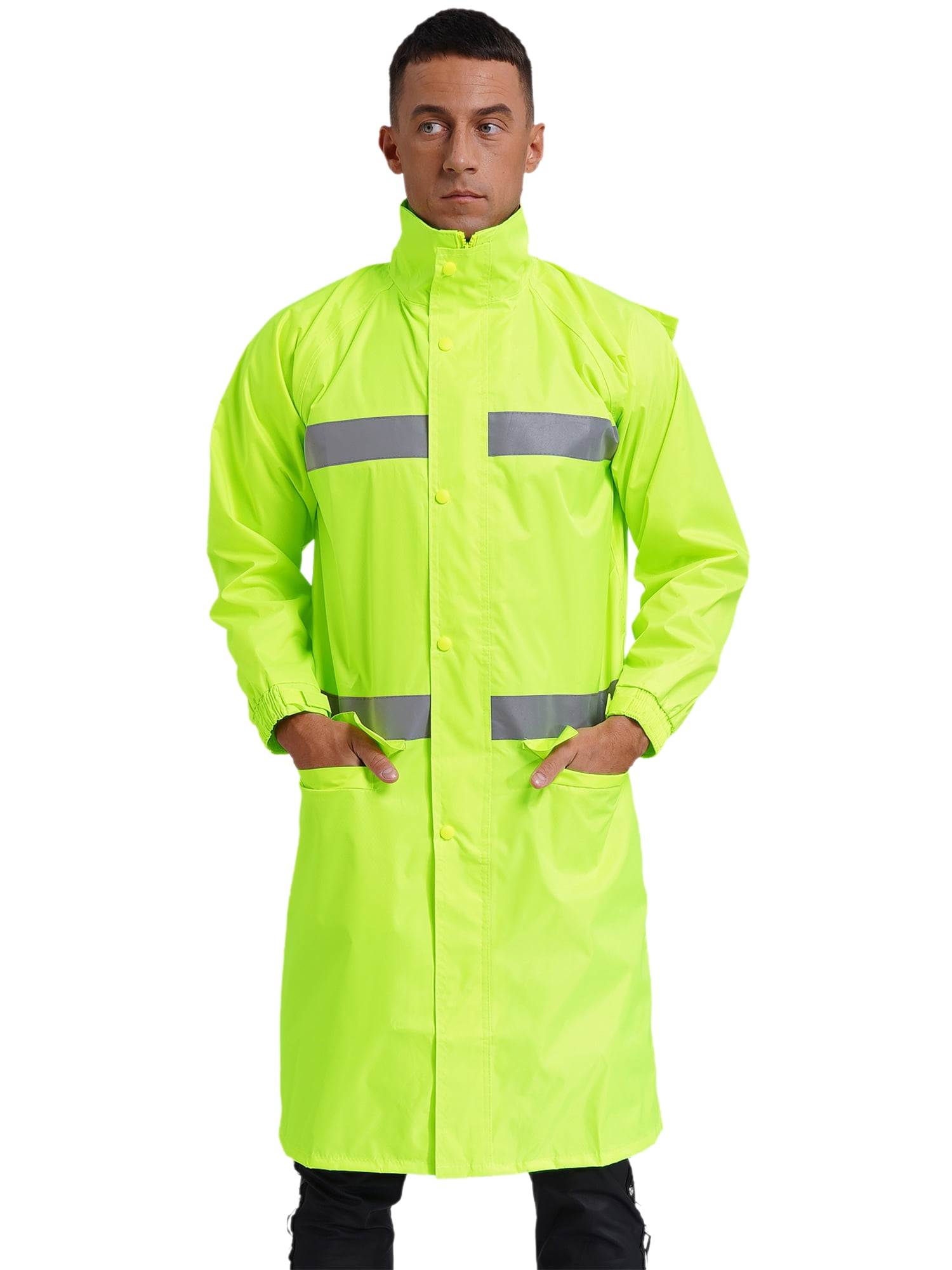 inhzoy Mens Long Hooded Safety Rain Jacket Waterproof Emergency ...