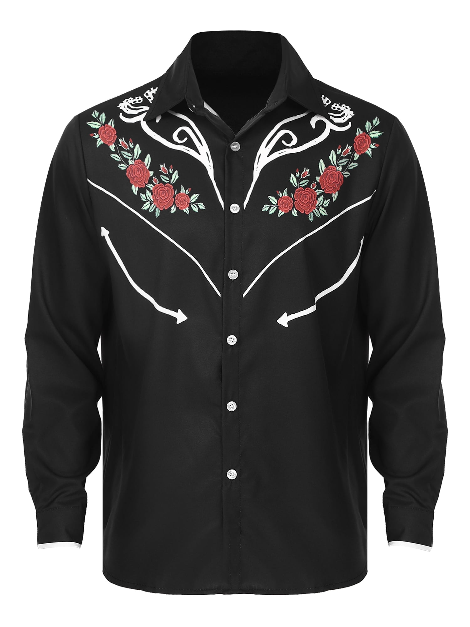inhzoy Mens Long Sleeve Embroidered Shirt Western Cowboy Button Down ...