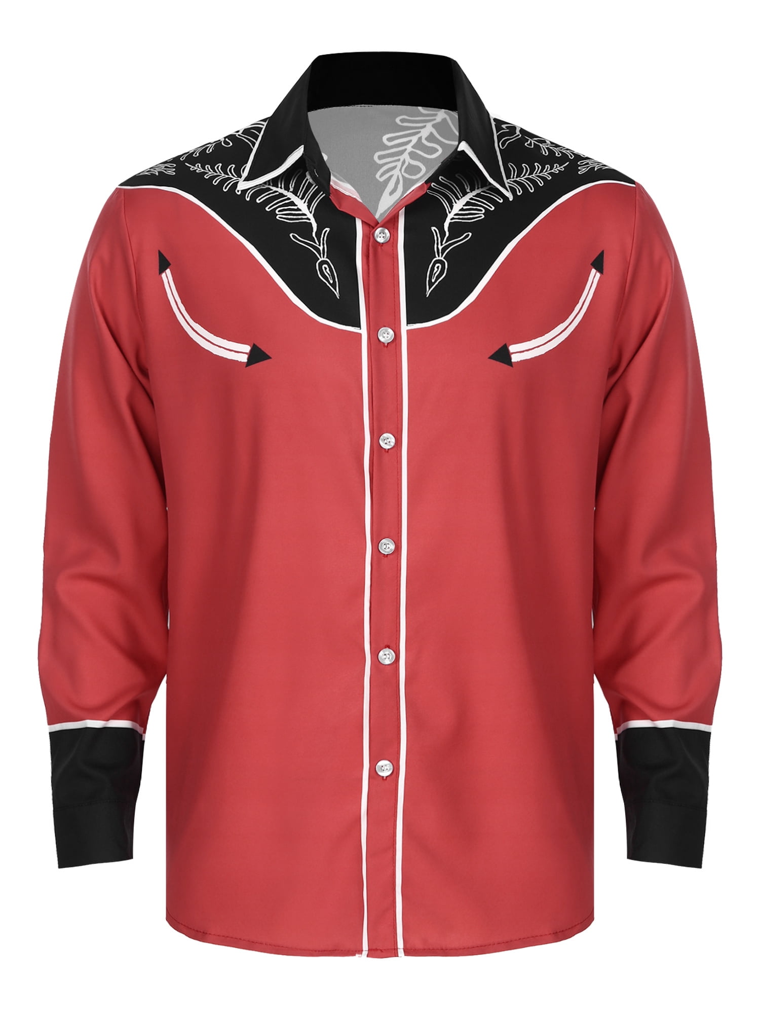 inhzoy Mens Long Sleeve Embroidered Shirt Western Cowboy Button Down ...