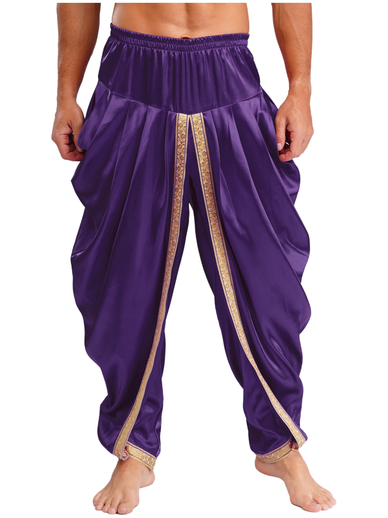 inhzoy Mens Satin Harem Pants Casual Elastic Waist Dhoti Pants Baggy ...