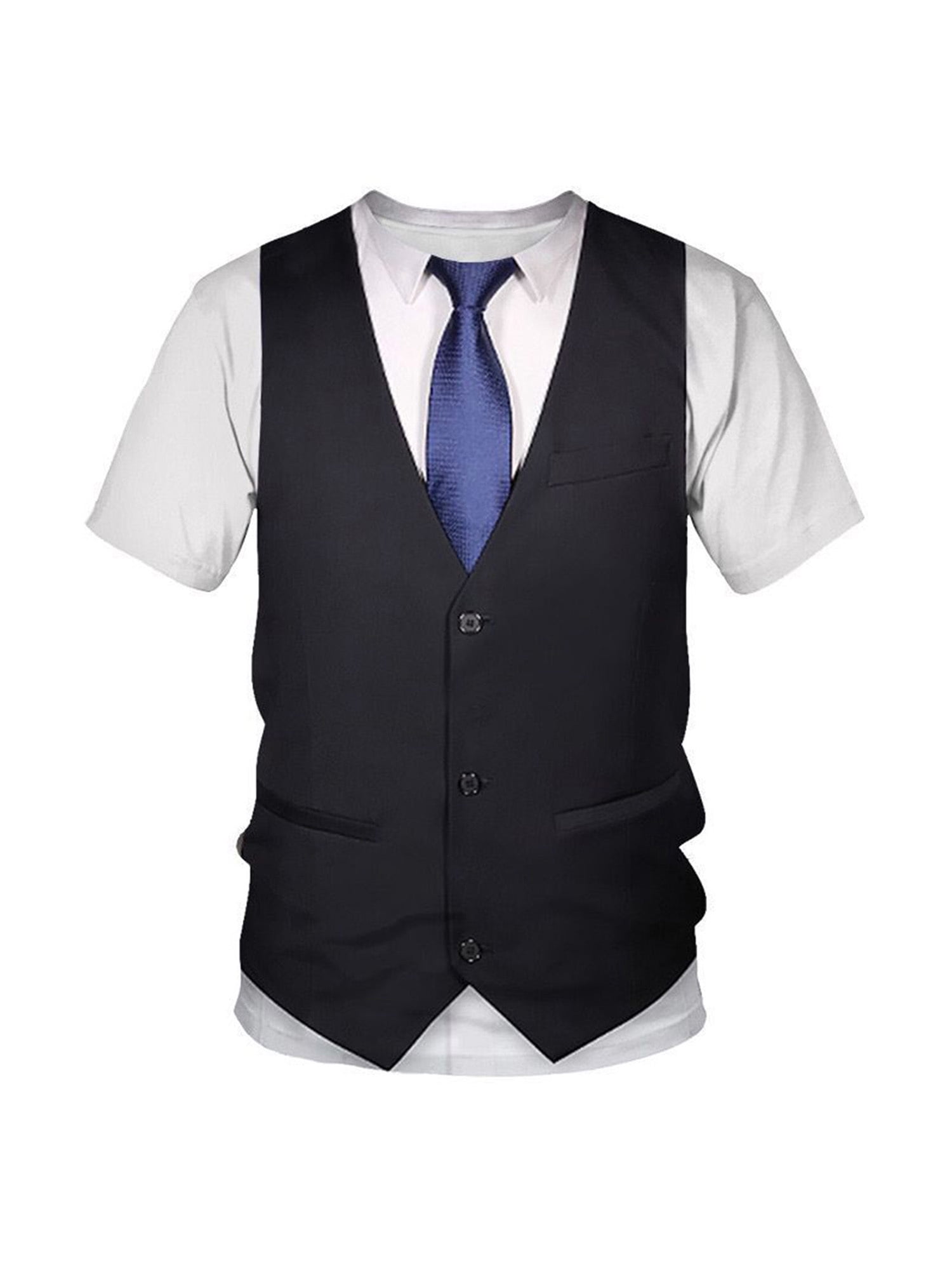 inhzoy Mens Short Sleeve Fake Suit Vest Tuxedo Bow Tie Slim Fit Shirts ...
