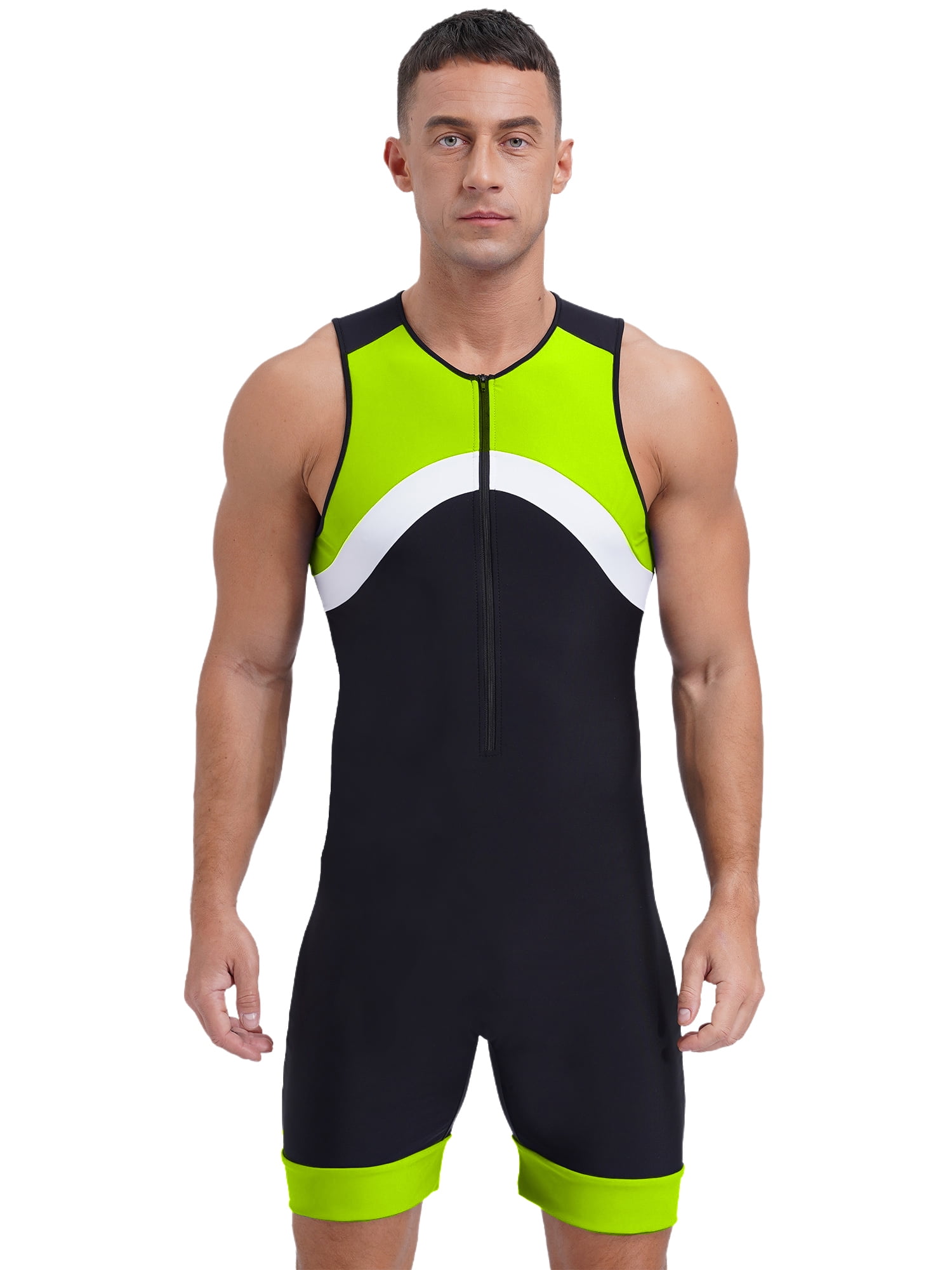 inhzoy Mens Zipper Front Jumpsuit Sleeveless Swimming Surfing Shorty ...