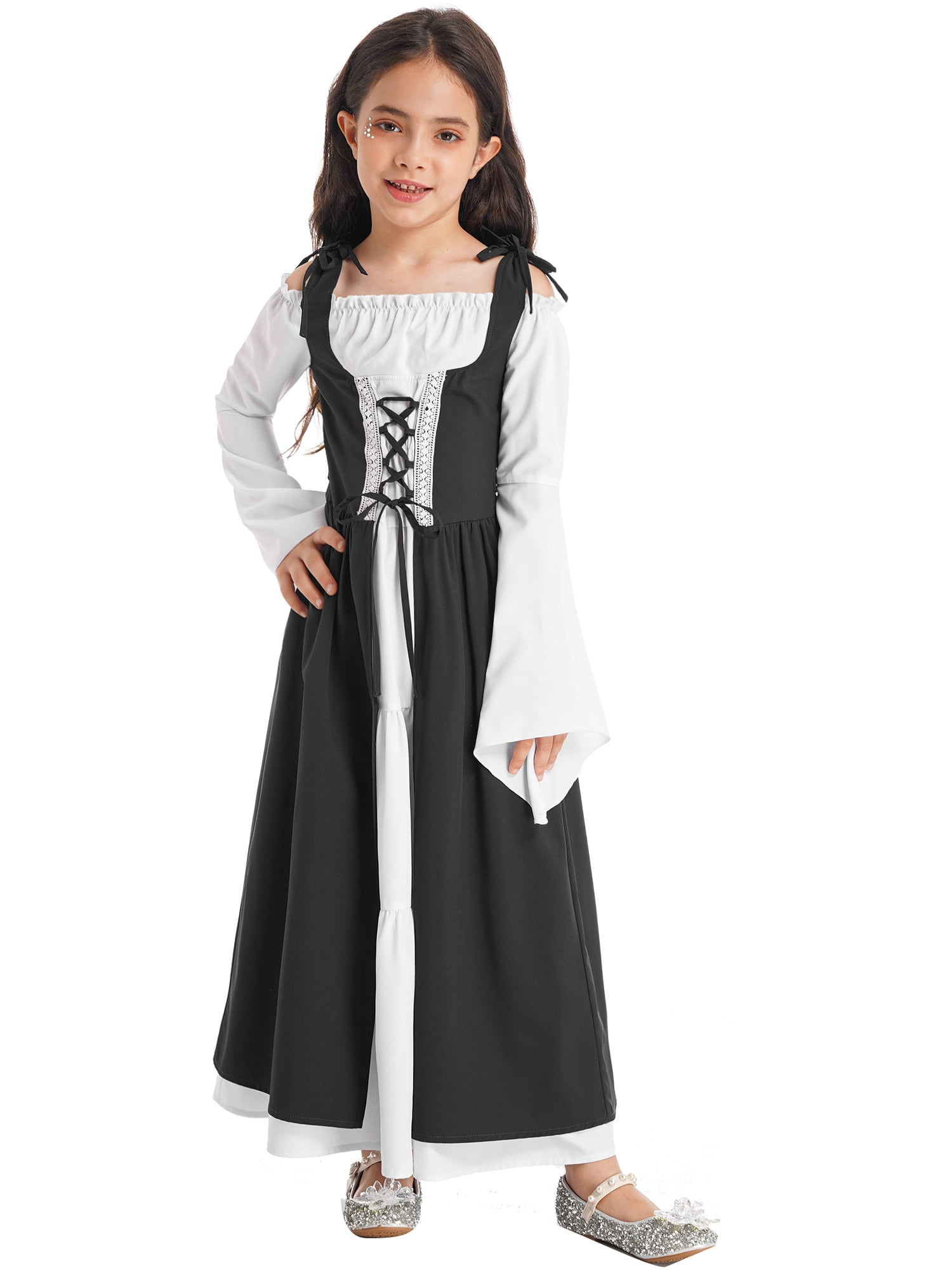 inhzoy Renaissance Dress for Girls Medieval Princess Costume Retro Lace ...