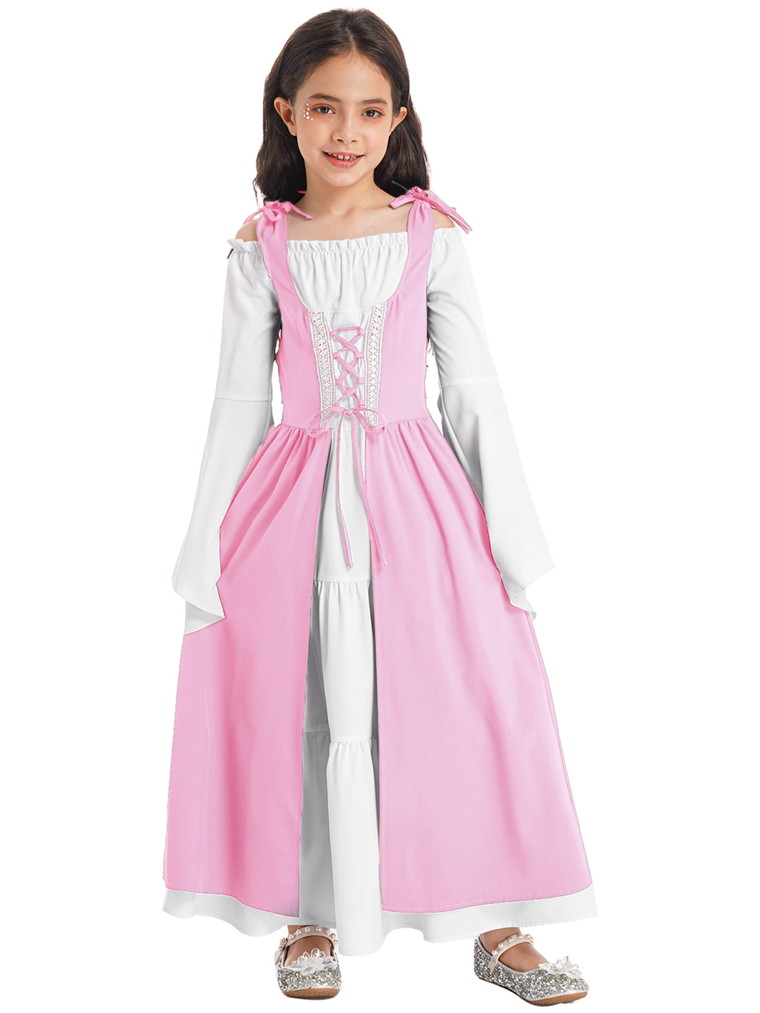inhzoy Renaissance Dress for Girls Medieval Princess Costume Retro Lace ...