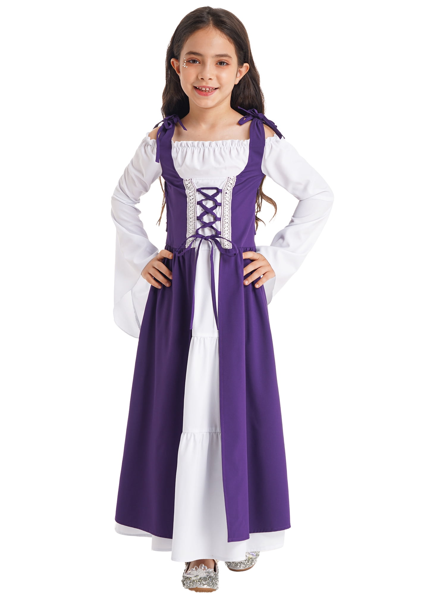 inhzoy Renaissance Dress for Girls Medieval Princess Costume Retro Lace ...