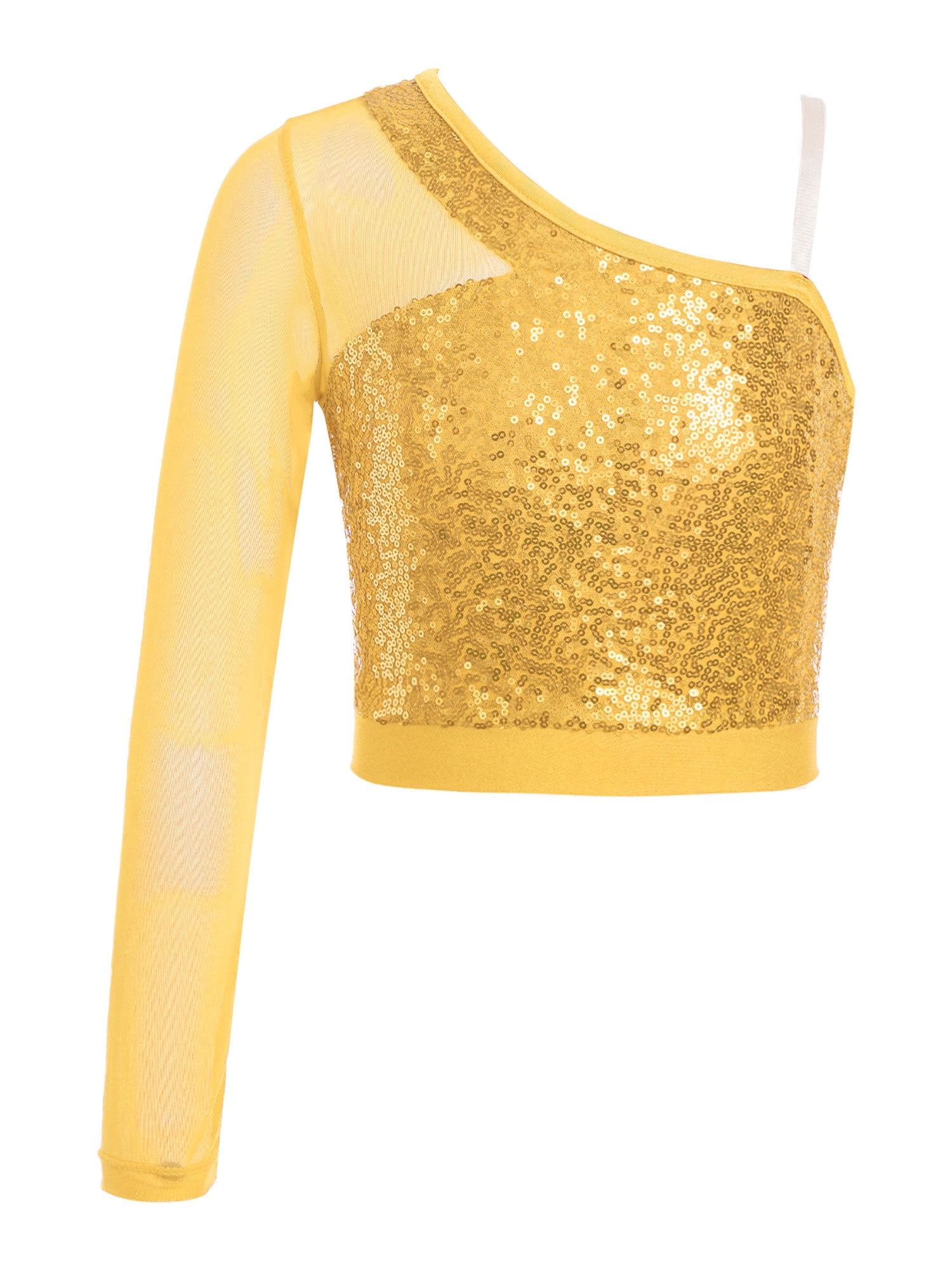 inhzoy Shiny Sequin Crop Top for Girls Mock Neck Ballet Dance Tops Gold ...