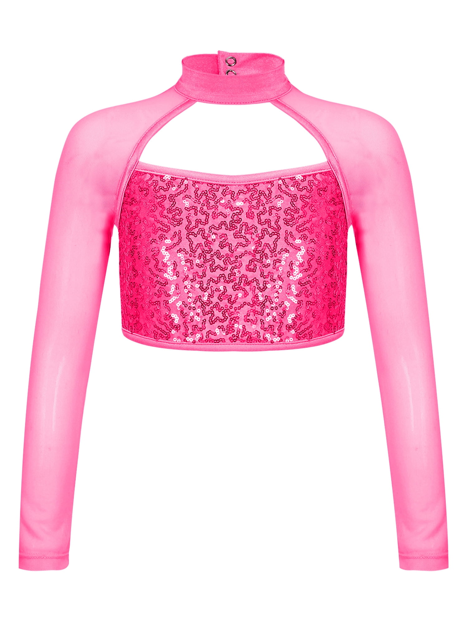 inhzoy Shiny Sequin Crop Top for Girls Mock Neck Ballet Dance Tops Hot ...