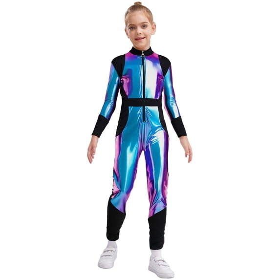 inhzoy Unisex Kids Metallic Zipper Jumpsuit Space Suit Sci-fi Sparkli ...