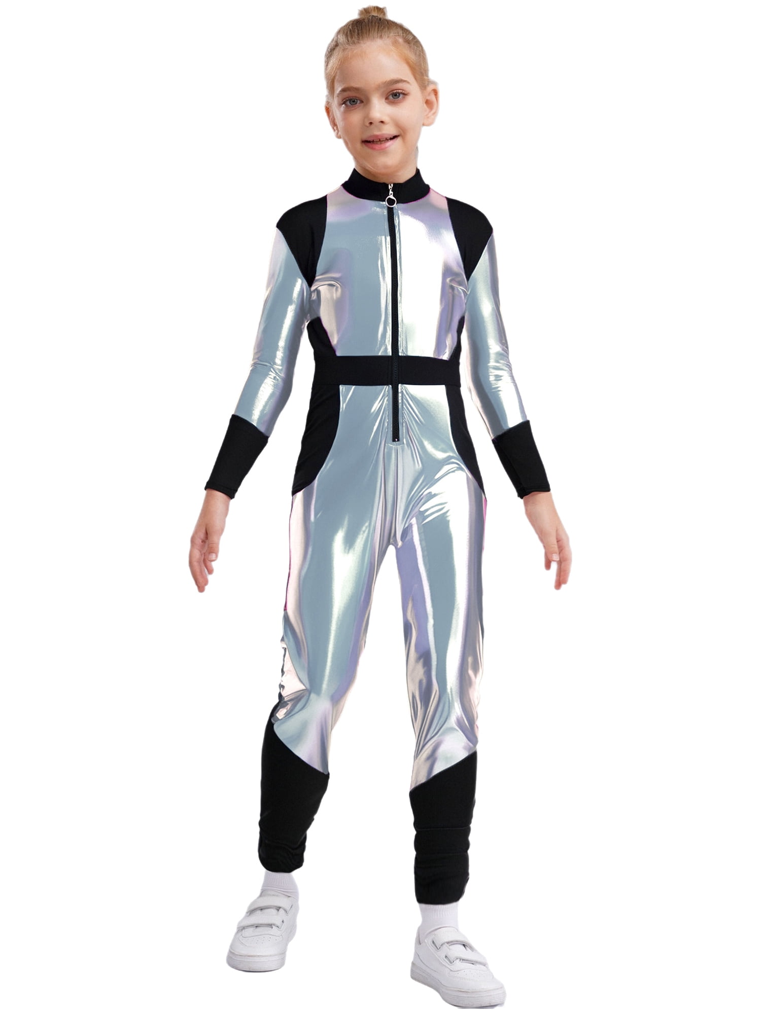 inhzoy Unisex Kids Metallic Zipper Jumpsuit Space Suit Sci-fi Sparkli ...