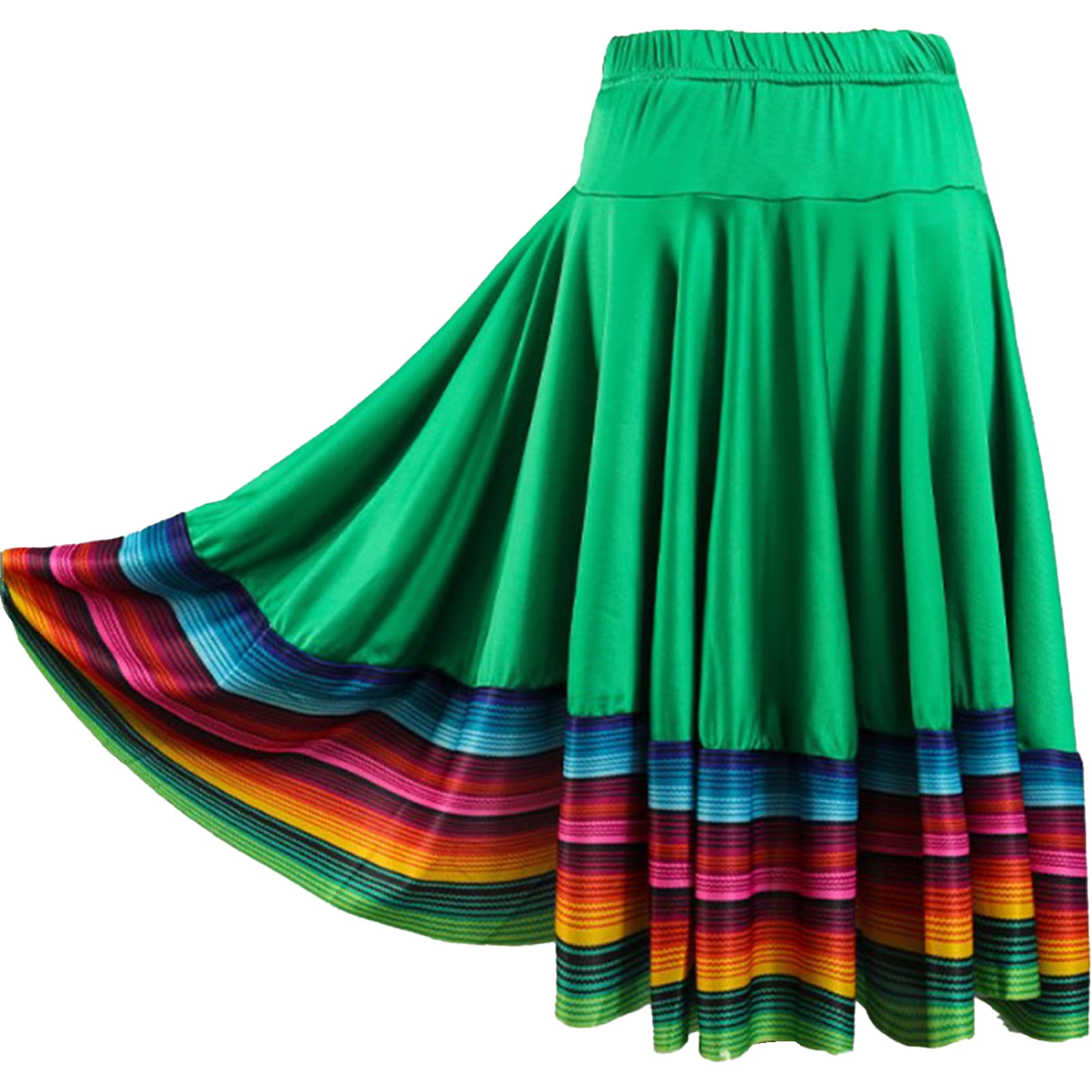 inhzoy Women High Waist Full Circle Skirt Folk Flamenco Ballroom Dance ...