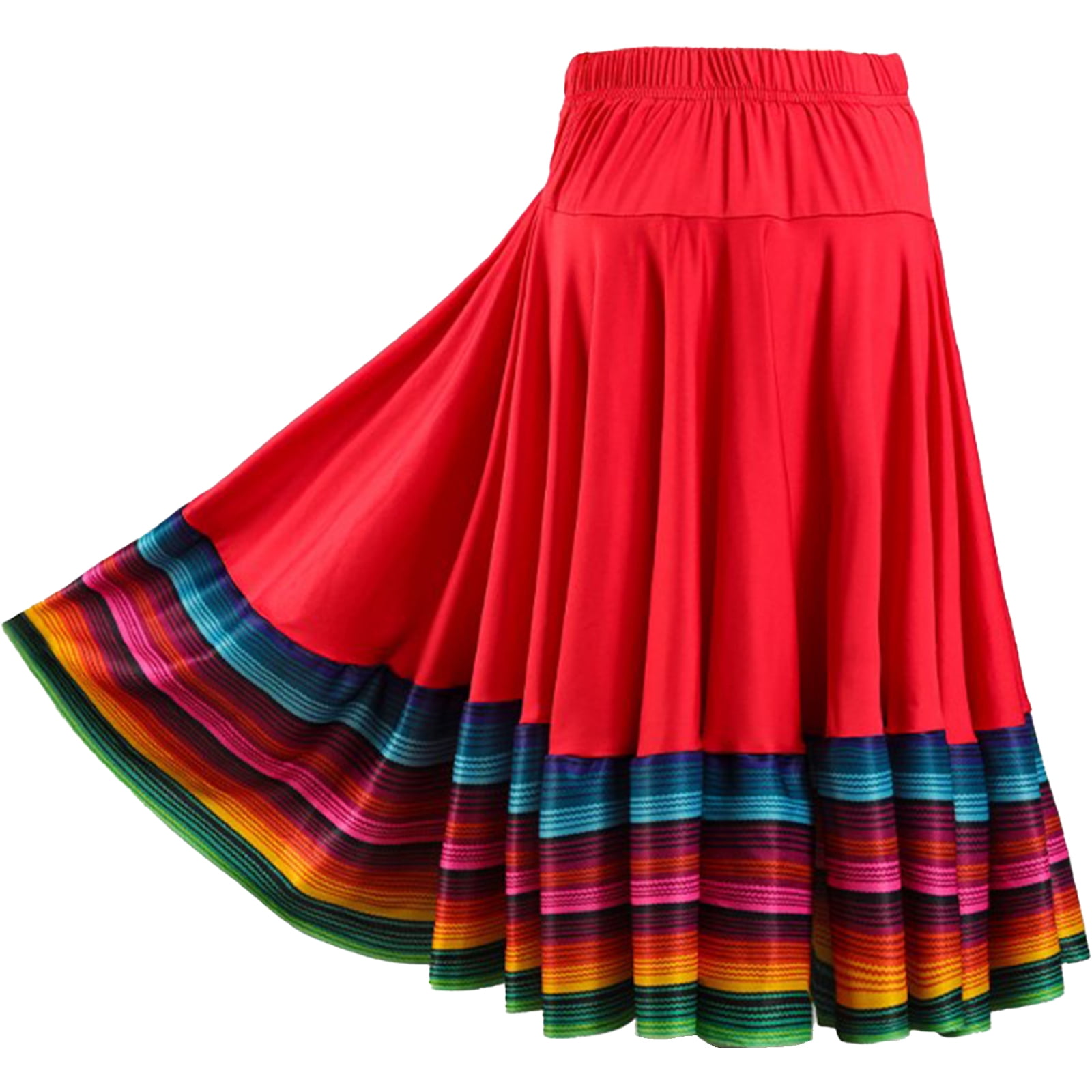 inhzoy Women High Waist Full Circle Skirt Folk Flamenco Ballroom Dance ...