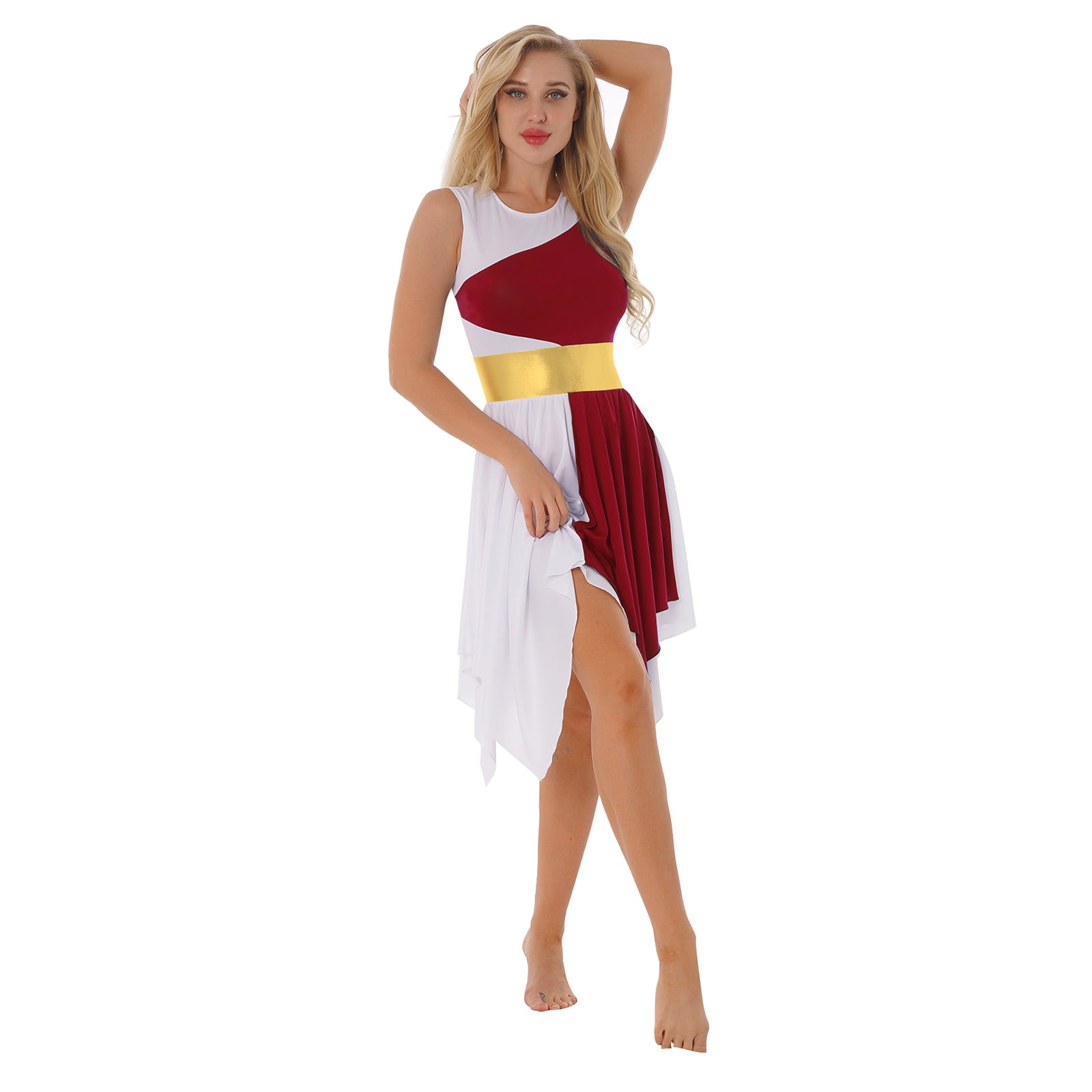 inhzoy Women Lyrical Dance Dress Ballet Leotard Color Block High-Low ...