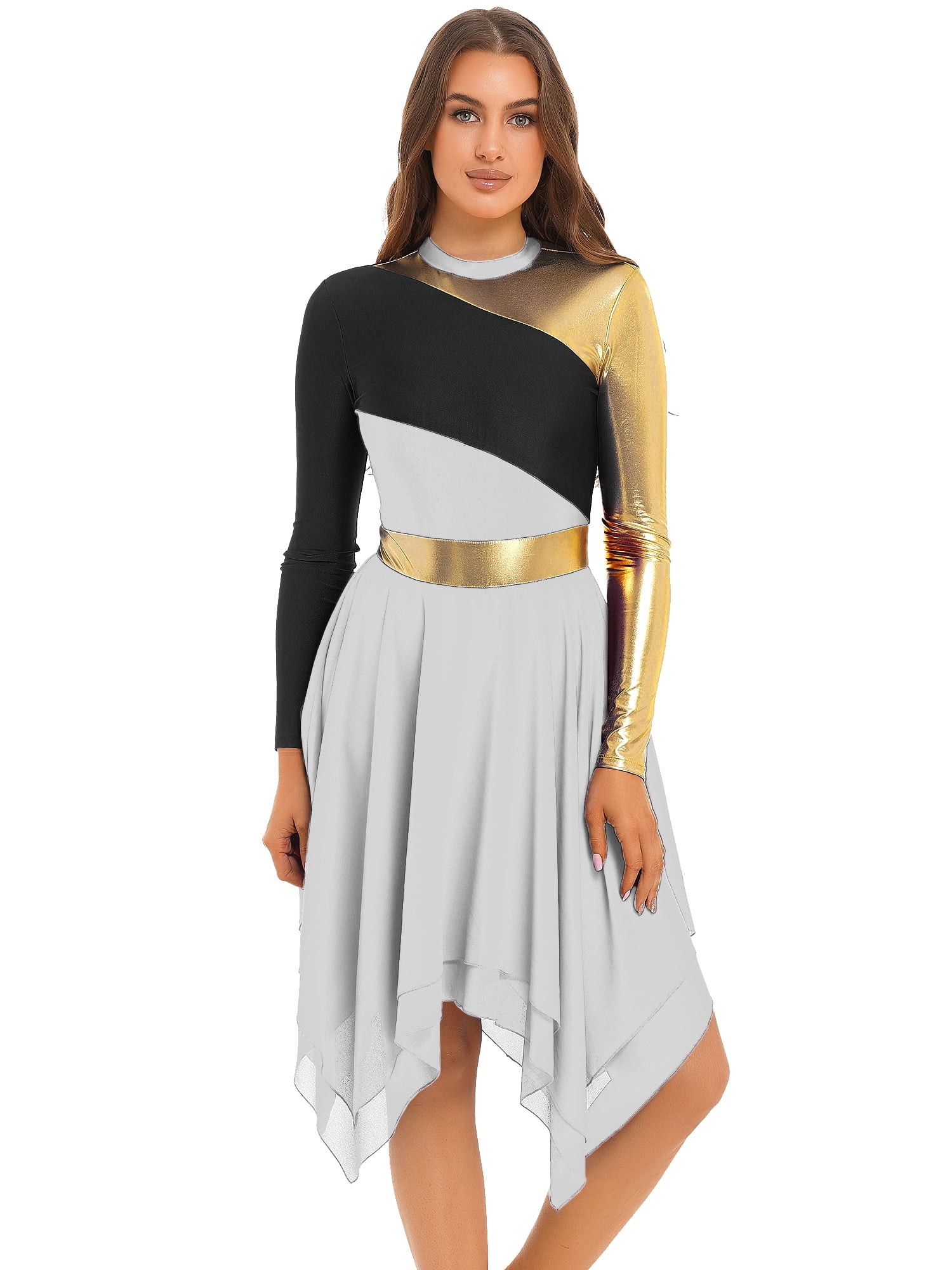 inhzoy Women Metallic Praise Dance Dress Color Block Liturgical Praise ...