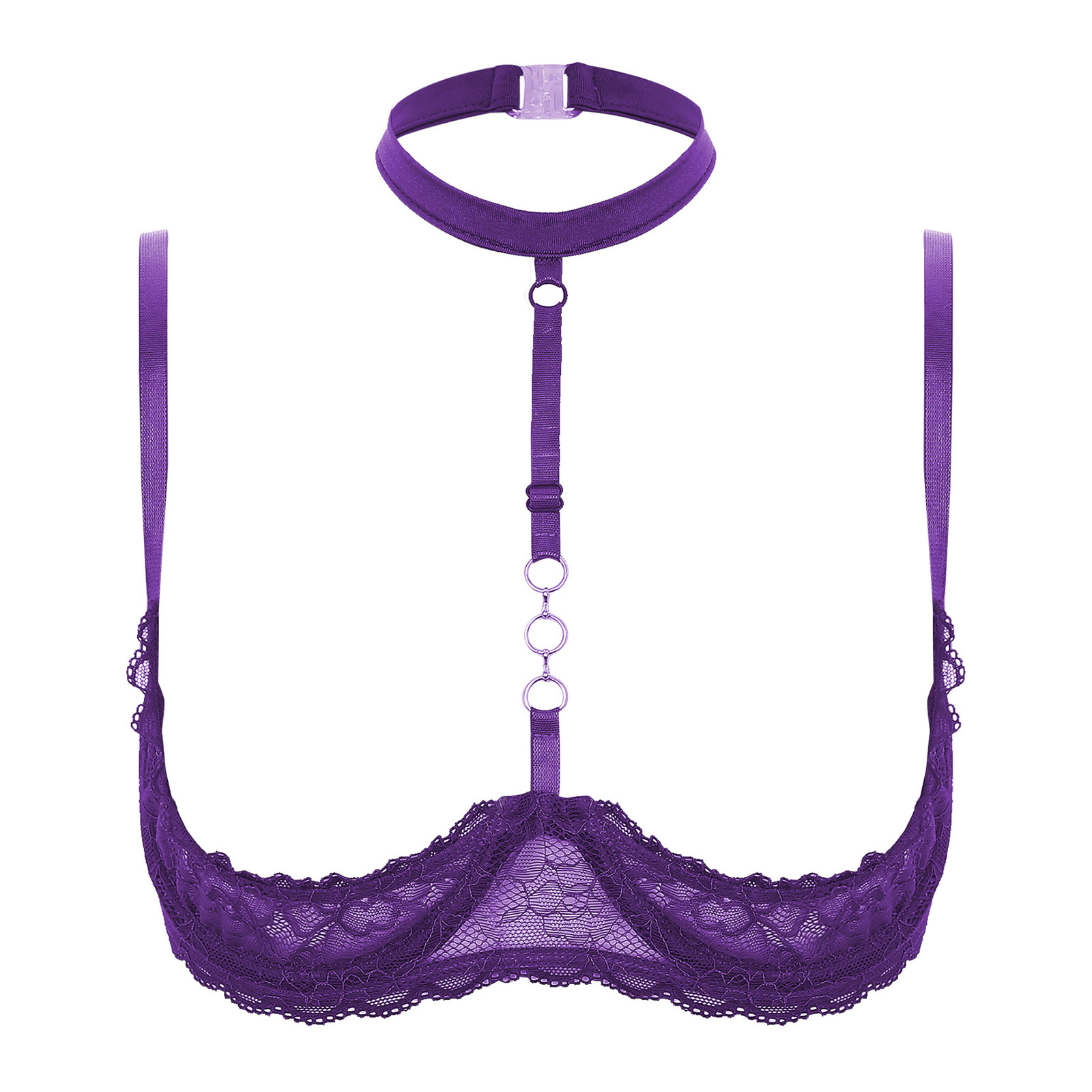 inhzoy Women See Through Lace 1/4 Cups Balconette Bustier Push Up Bra ...