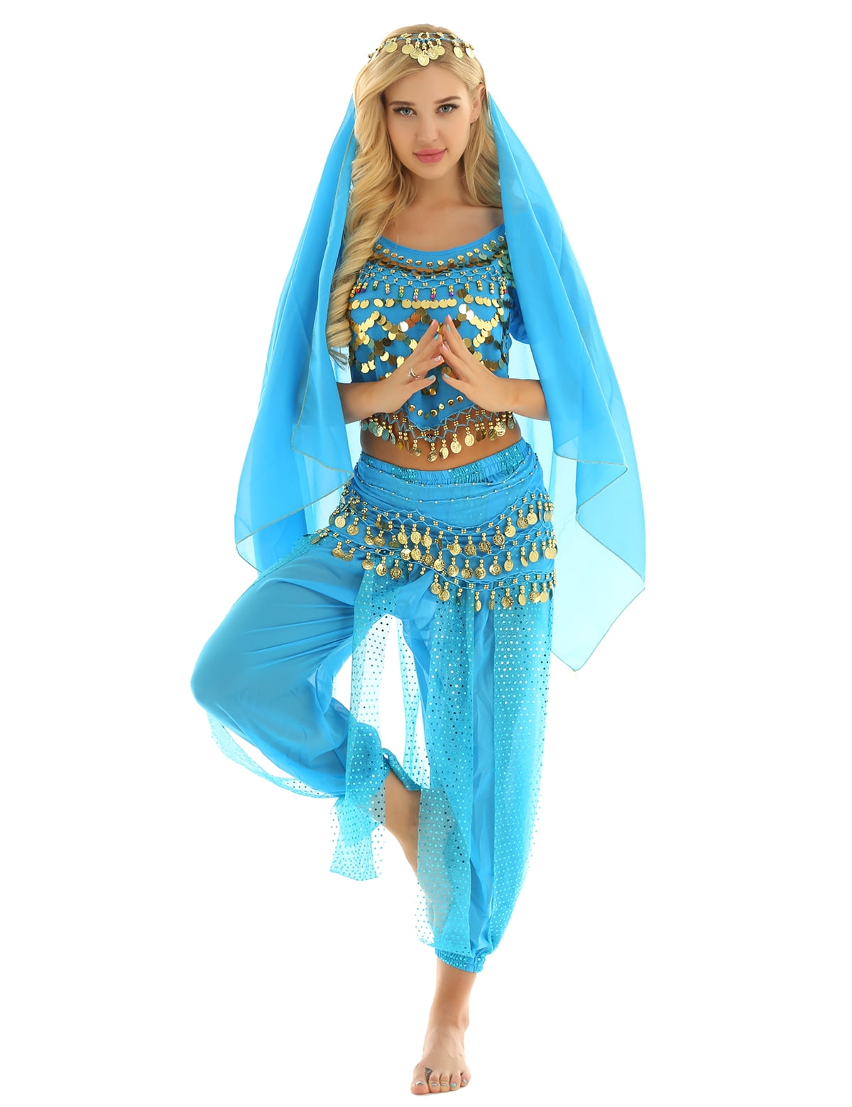 inhzoy Women's 4PCs Belly Dance Outfits Indian Dance Stage Performance ...