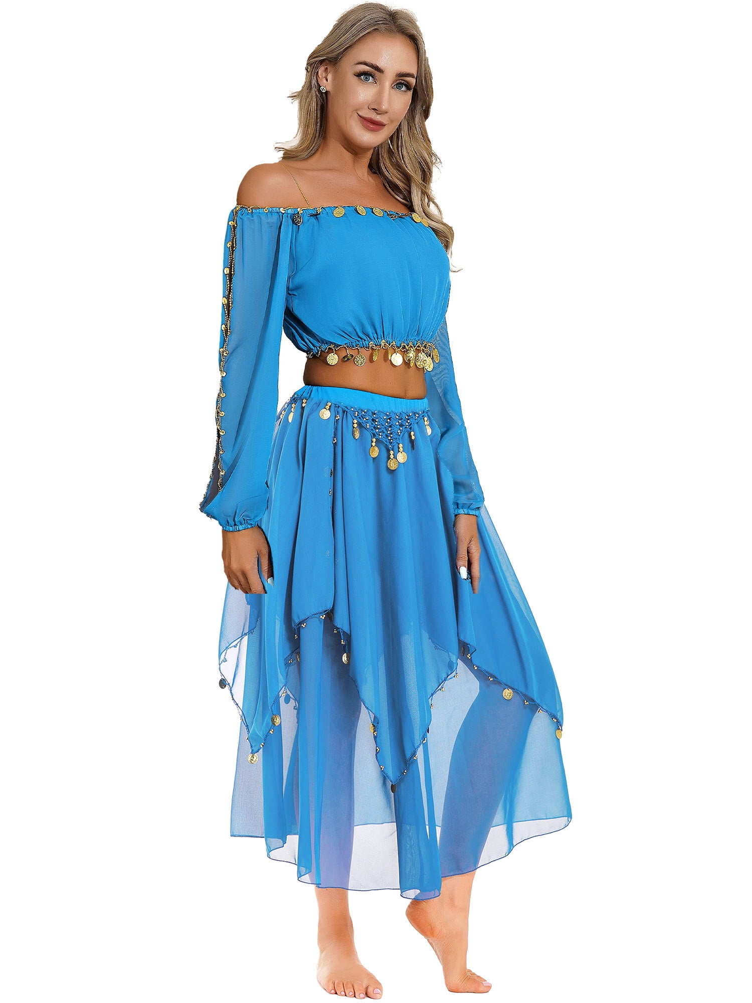 inhzoy Women's Belly Dance Outfit 2-Piece Set Bollywood Indian Dance ...