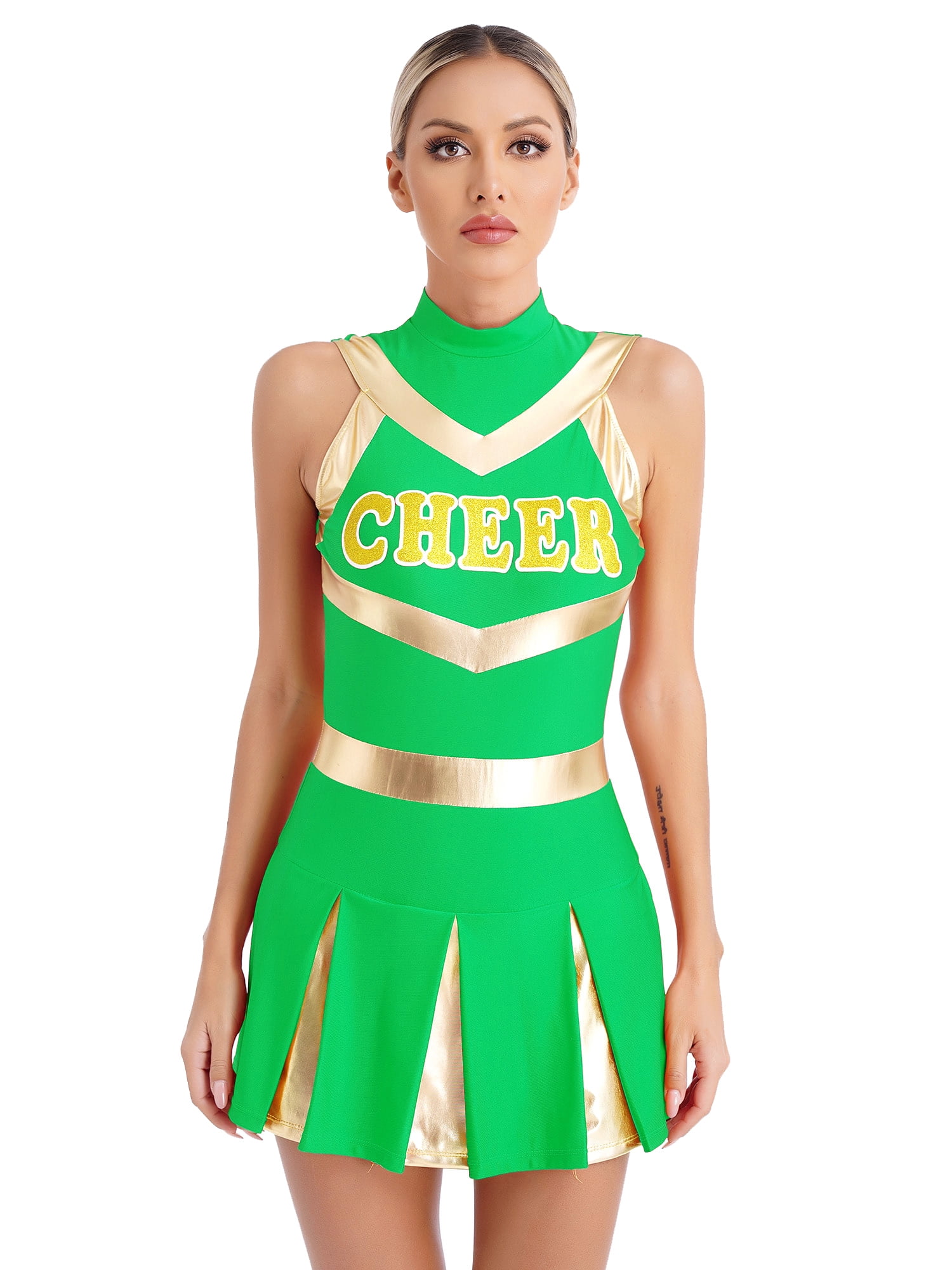 inhzoy Women's Cheerleading Uniforms Metallic Cheer Leader Pleated ...