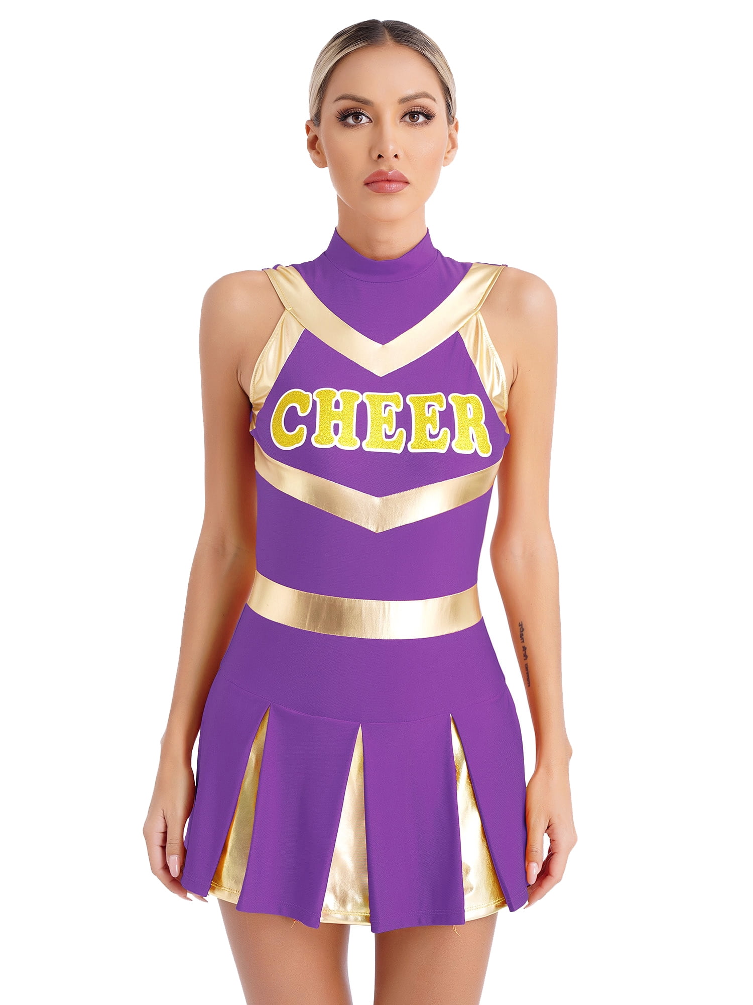 inhzoy Women's Cheerleading Uniforms Metallic Cheer Leader Pleated ...