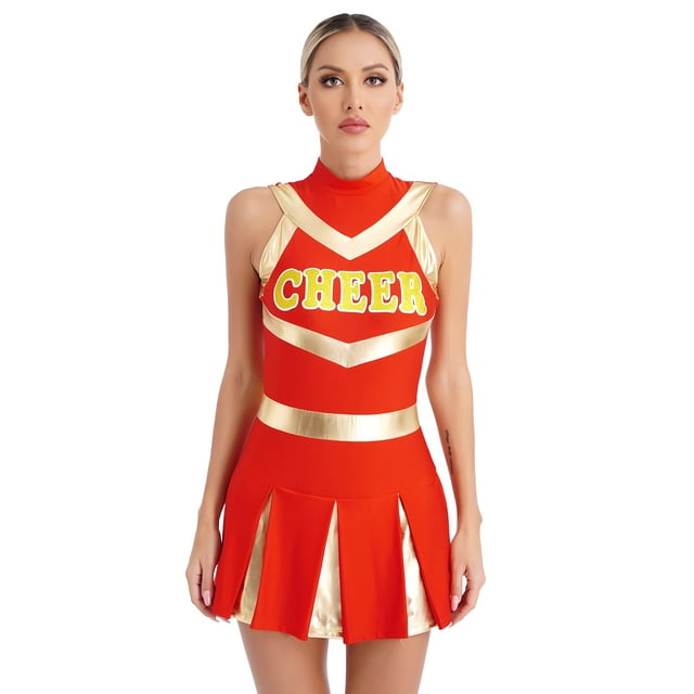 inhzoy Women's Cheerleading Uniforms Metallic Cheer Leader Pleated ...