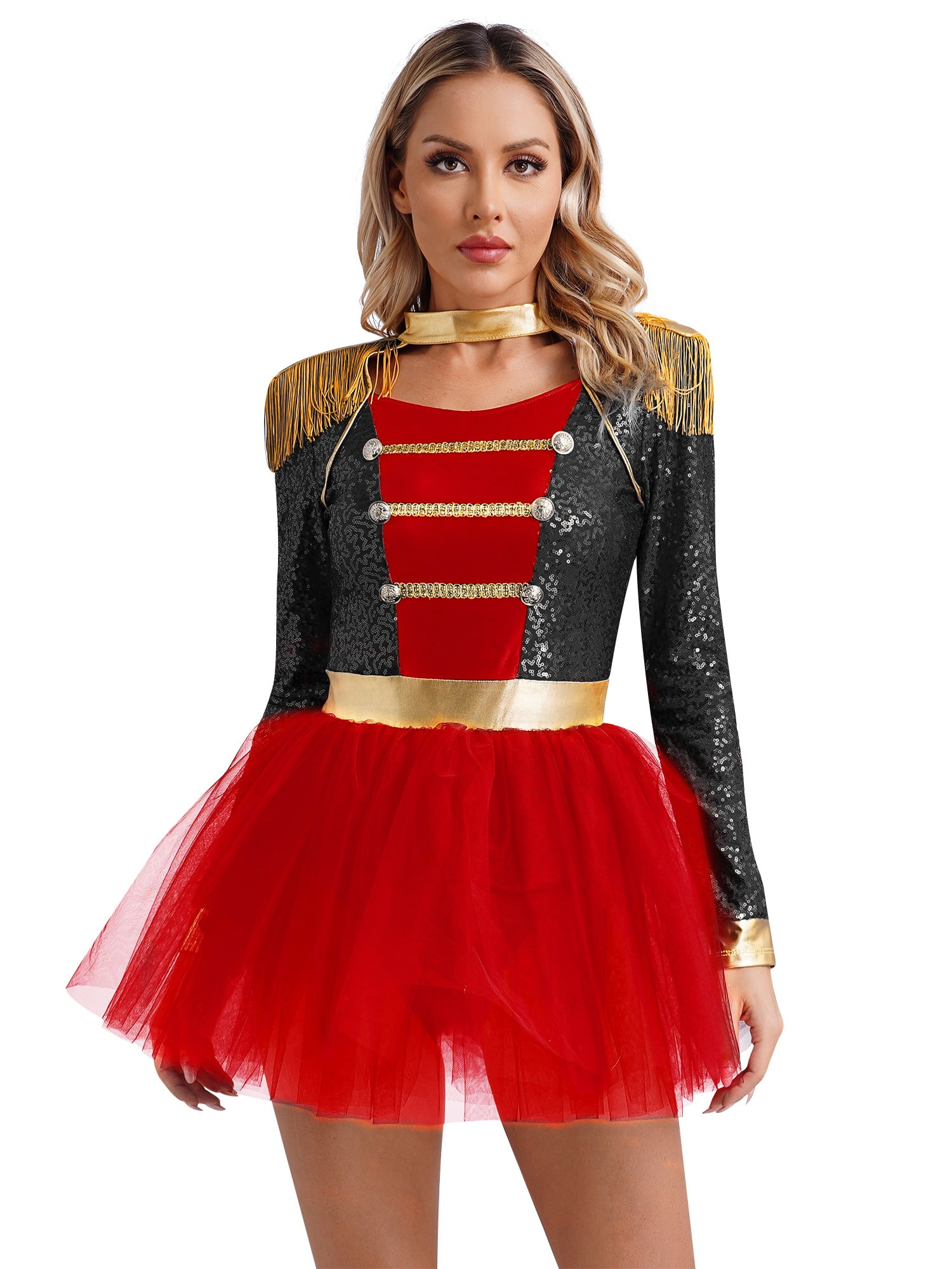 inhzoy Women's Circus Ringmaster Outfit Dress Shiny Sequins Showman ...
