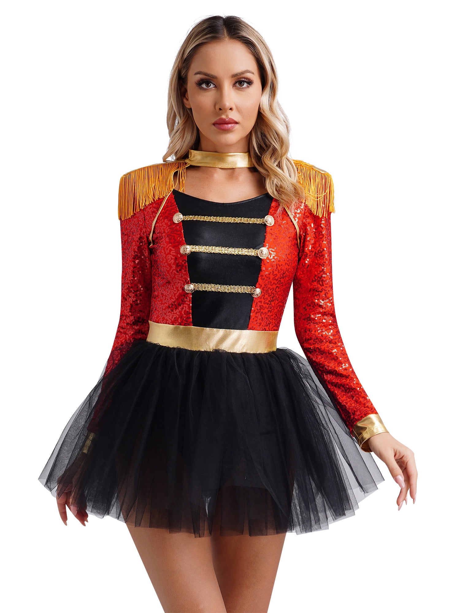 inhzoy Women's Circus Ringmaster Outfit Dress Shiny Sequins Showman ...