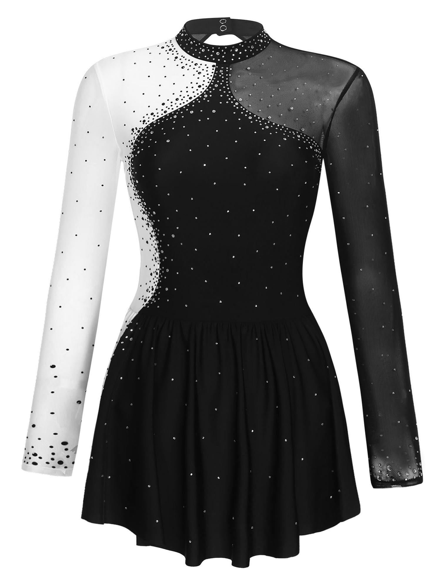 Inhzoy Womens Figure Skating Dress Shiny Long Sleeve Ice Roller