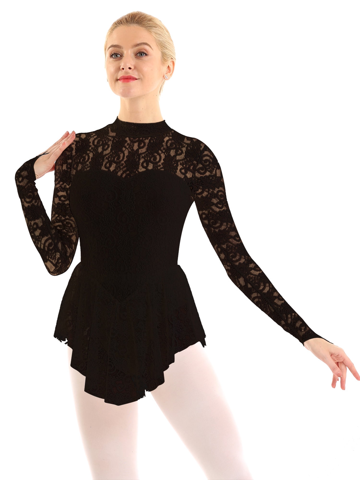 inhzoy Women's Floral Lace Lyrical Dance Dress Mock Neck Ballet Dance ...