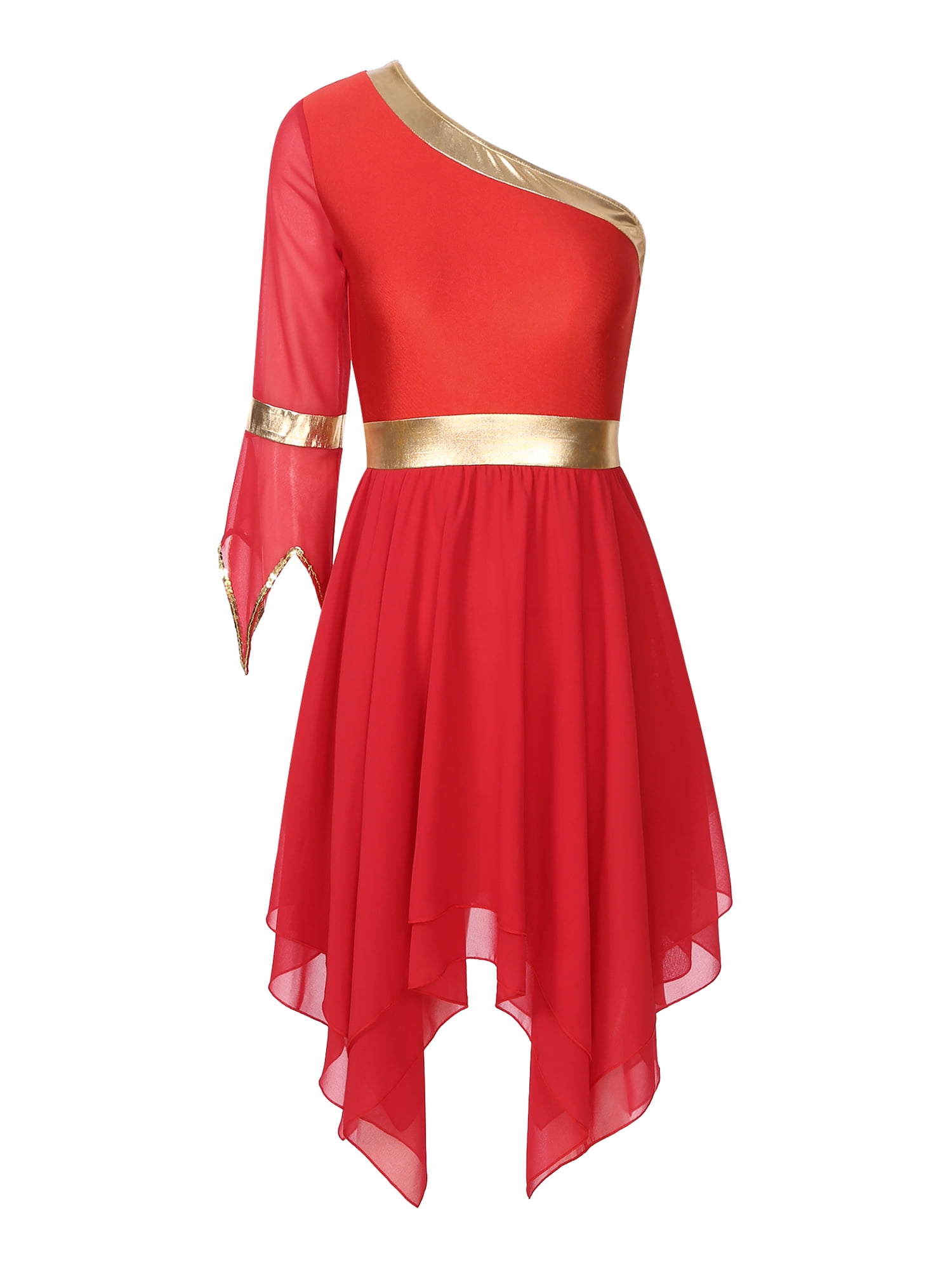 inhzoy Women's Praise Lyrical Dance Dress One Shoulder Worship ...