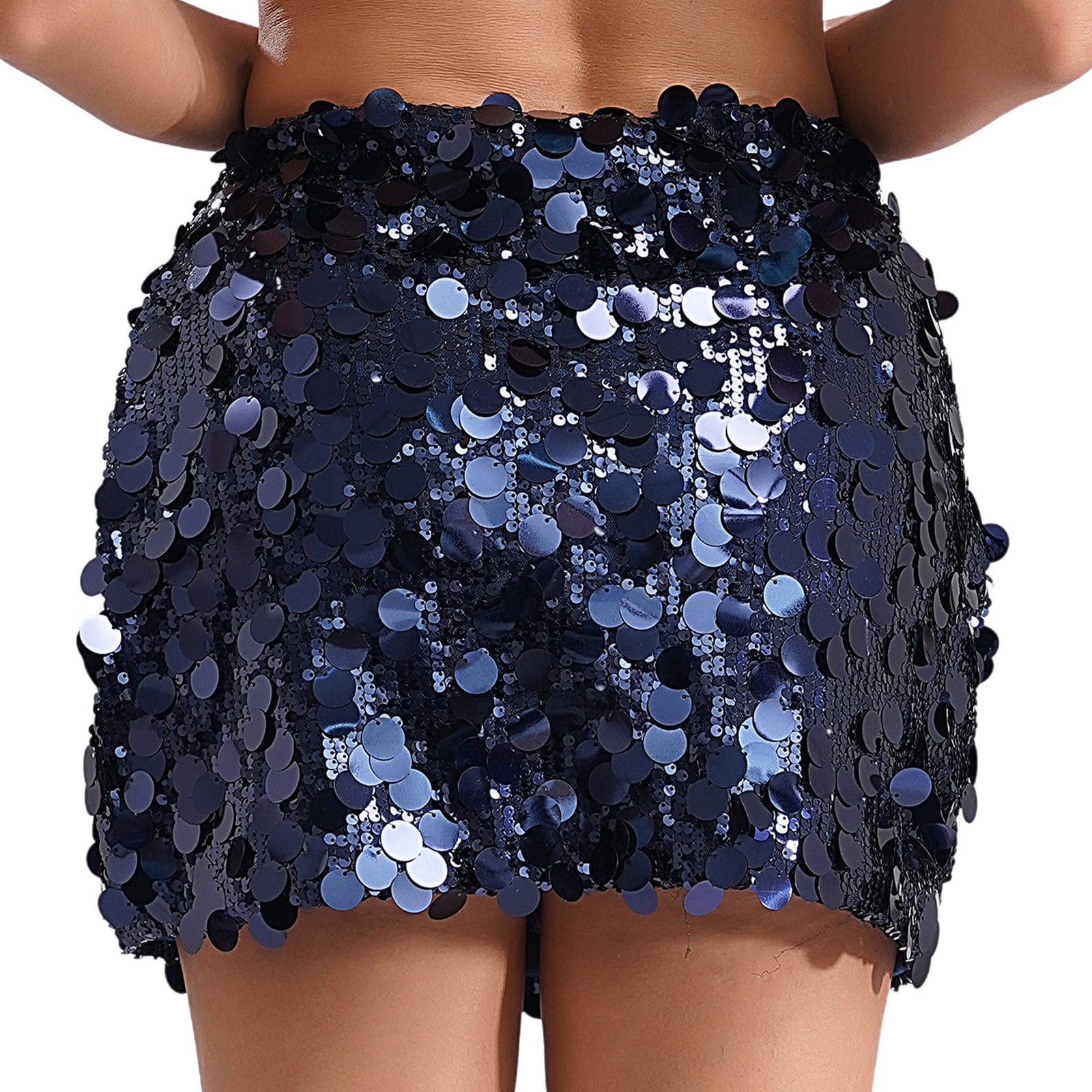 inhzoy Women's Sparkly Sequin Mini Skirt Nightclub Carnival Party Bodycon Hip Wrap Skirts Navy ...