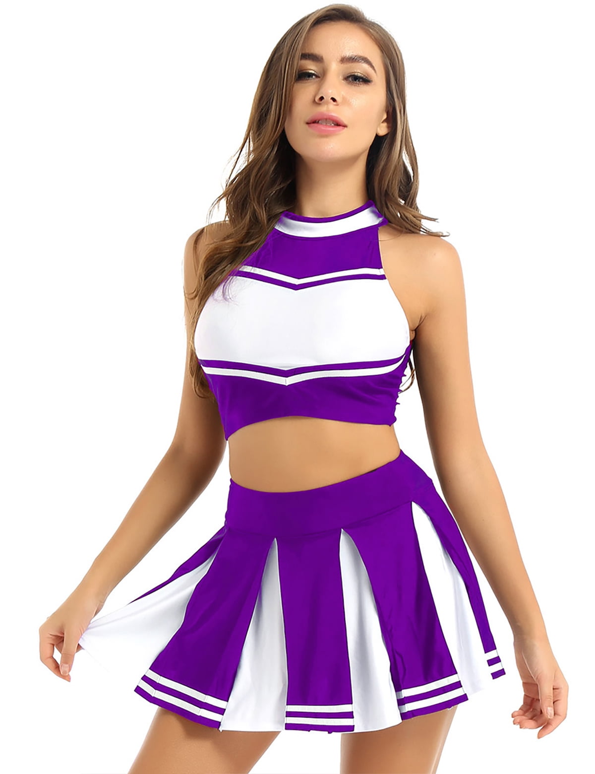 inhzoy Womens Adults Girl Cheer Leader Uniform Crop Top Pleated Skirt ...