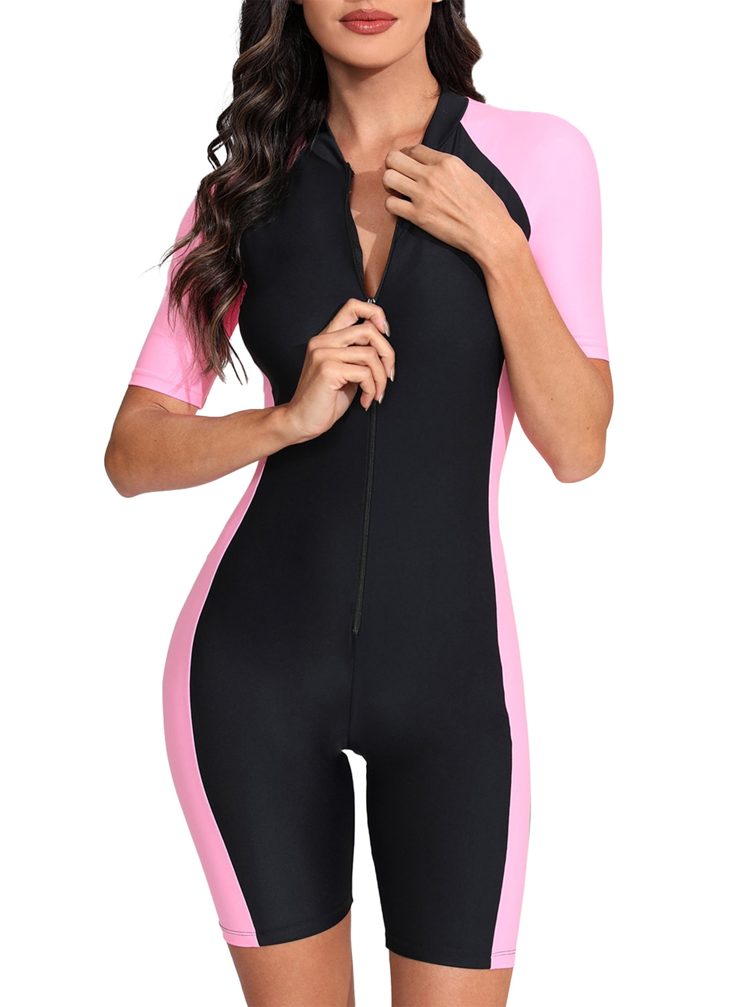 inhzoy Womens Short Sleeve One Piece Swimsuit Athletic Training ...