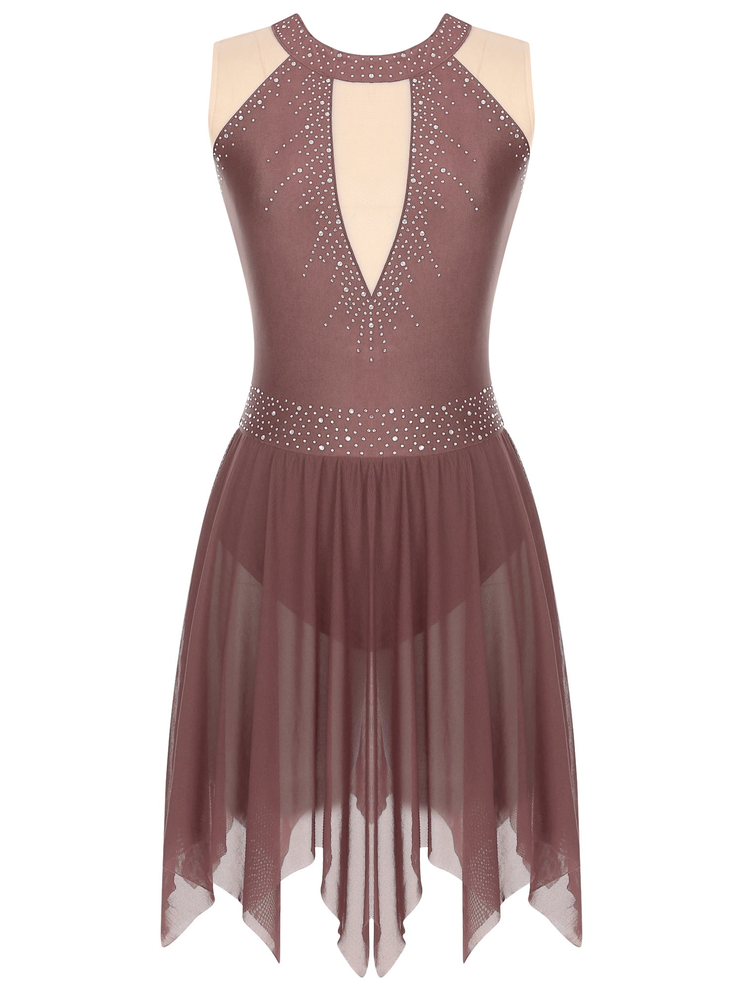 inhzoy Womens Sleeveless Shiny Rhinestone Figure Ice Skating Dress ...