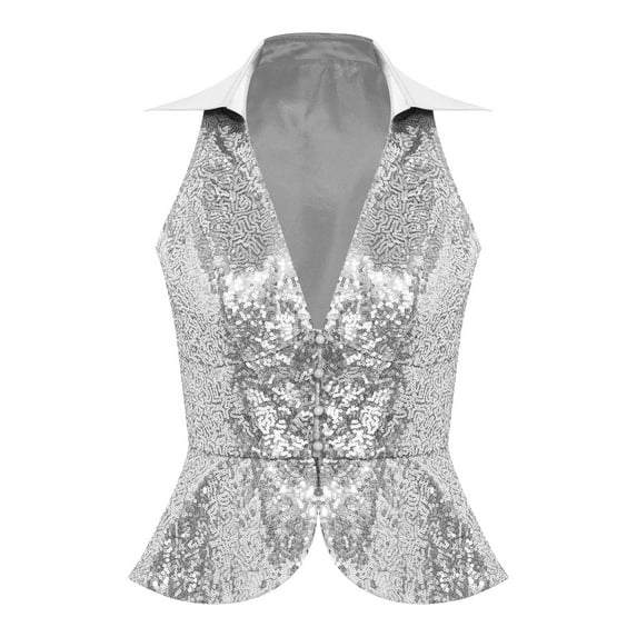 inhzoy Womens Sparkly Sequins Vest Glitter Dressy Waistcoat Glitter ...