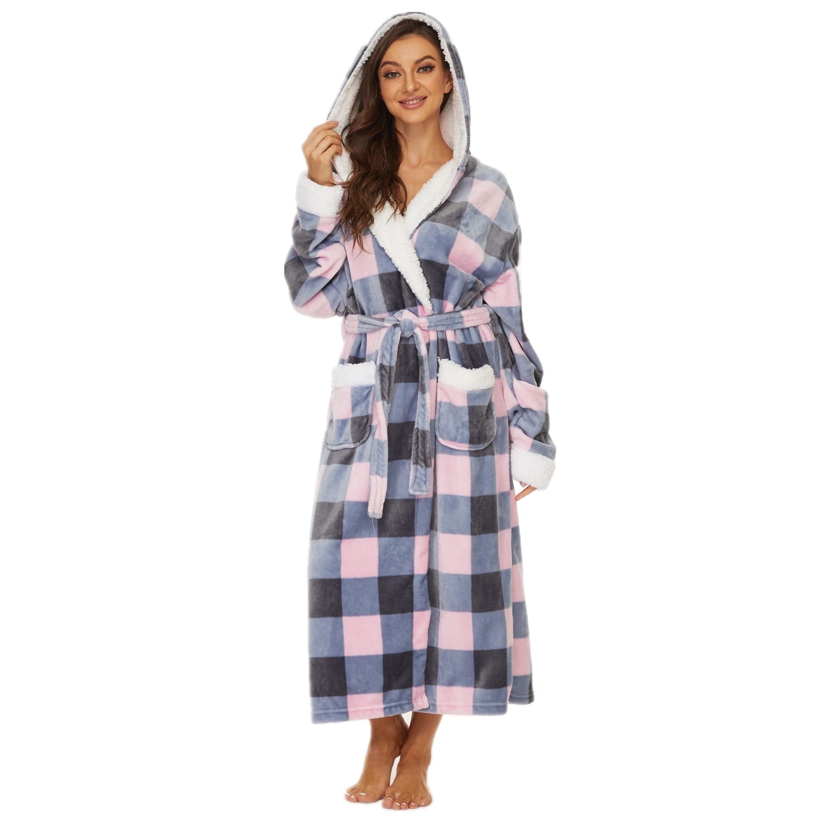 iniber Plush Robes for Women, Womens Hooded Fleece Robe, Fuzzy Fluffy ...