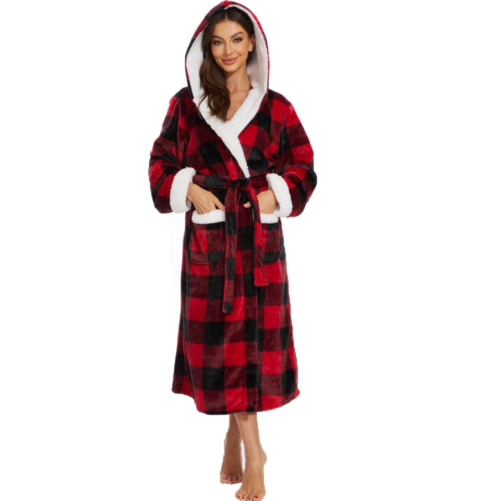 iniber Plush Robes for Women, Womens Hooded Fleece Robe, Fuzzy Fluffy ...