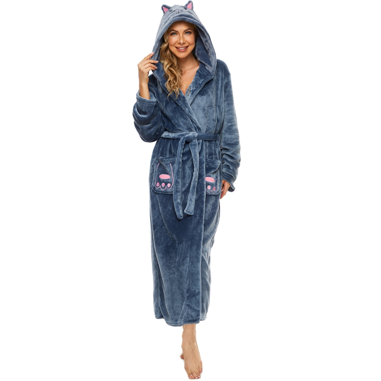 iniber Plush Robes for Women, Womens Hooded Fleece Robe, Fuzzy Fluffy ...