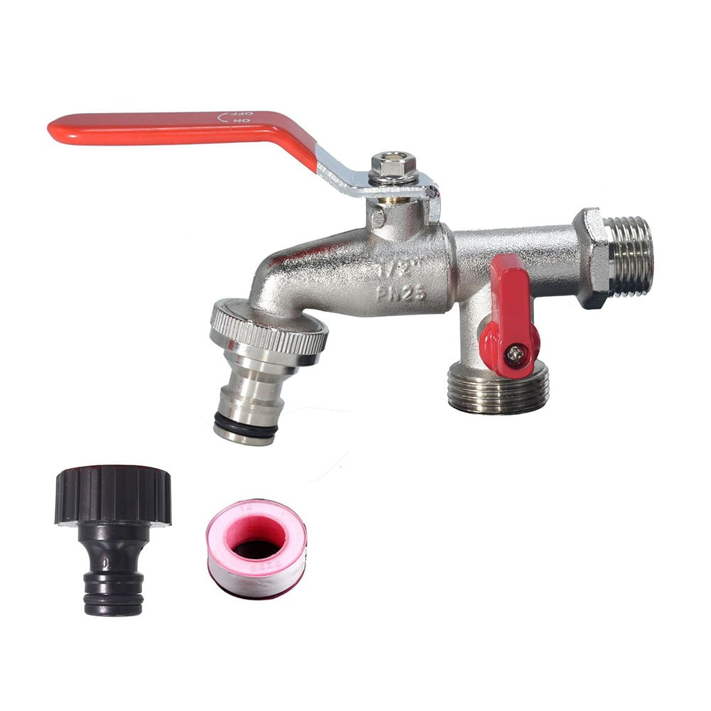 inlet and two outlets (copper faucet + black plastic nipple + raw tape ...