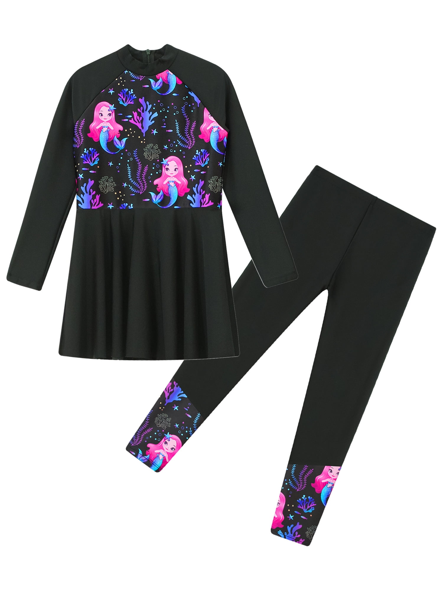 inlzdz 2 Pcs Girls Rash Gaurd Swimwear Sun Protection Swimsuit Long ...