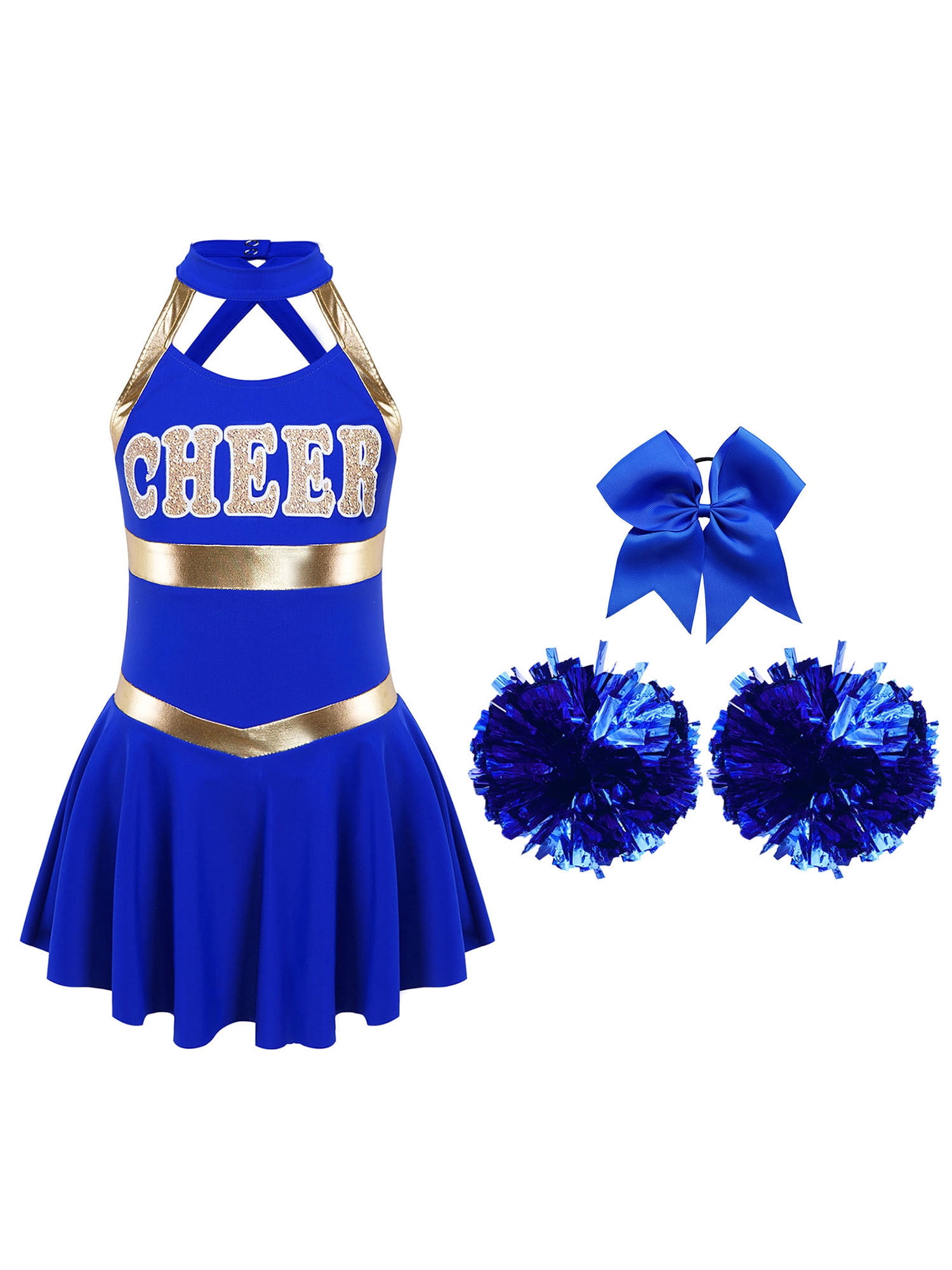 inlzdz Cheer Leader Uniform for Girls Shiny Cheerleading Dance Dress ...