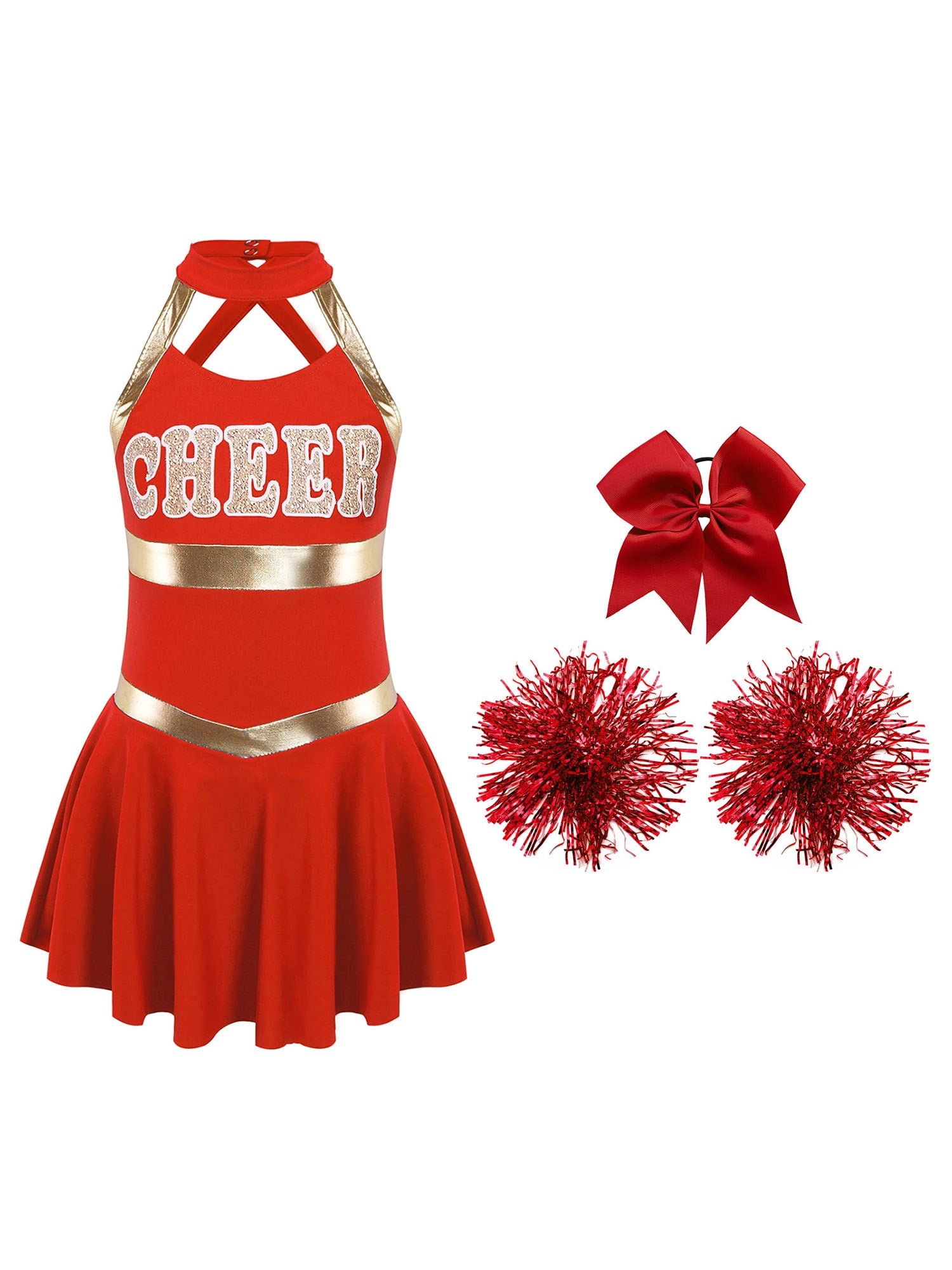 inlzdz Cheer Leader Uniform for Girls Shiny Cheerleading Dance Dress ...