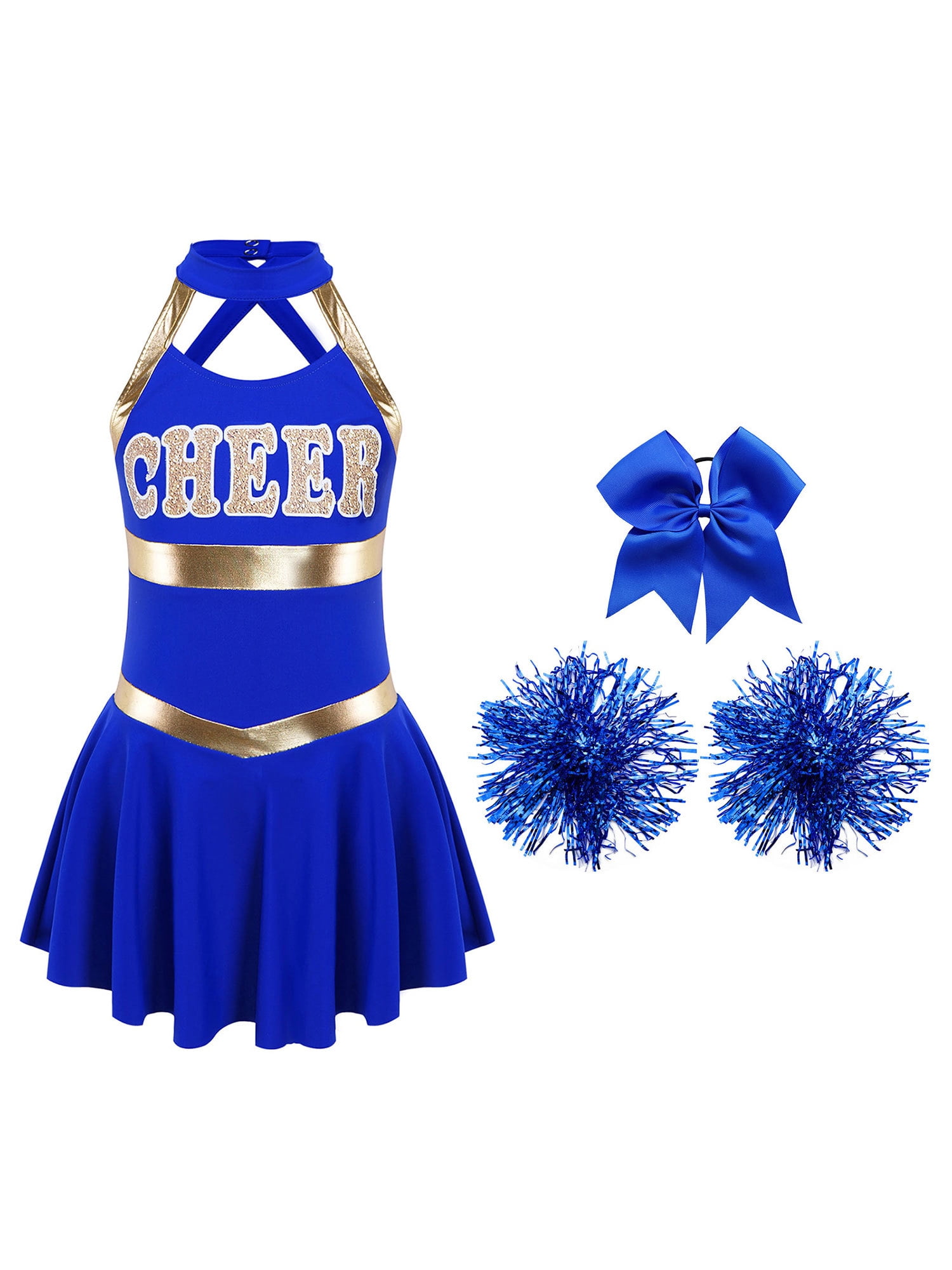inlzdz Cheer Leader Uniform for Girls Shiny Cheerleading Dance Dress ...