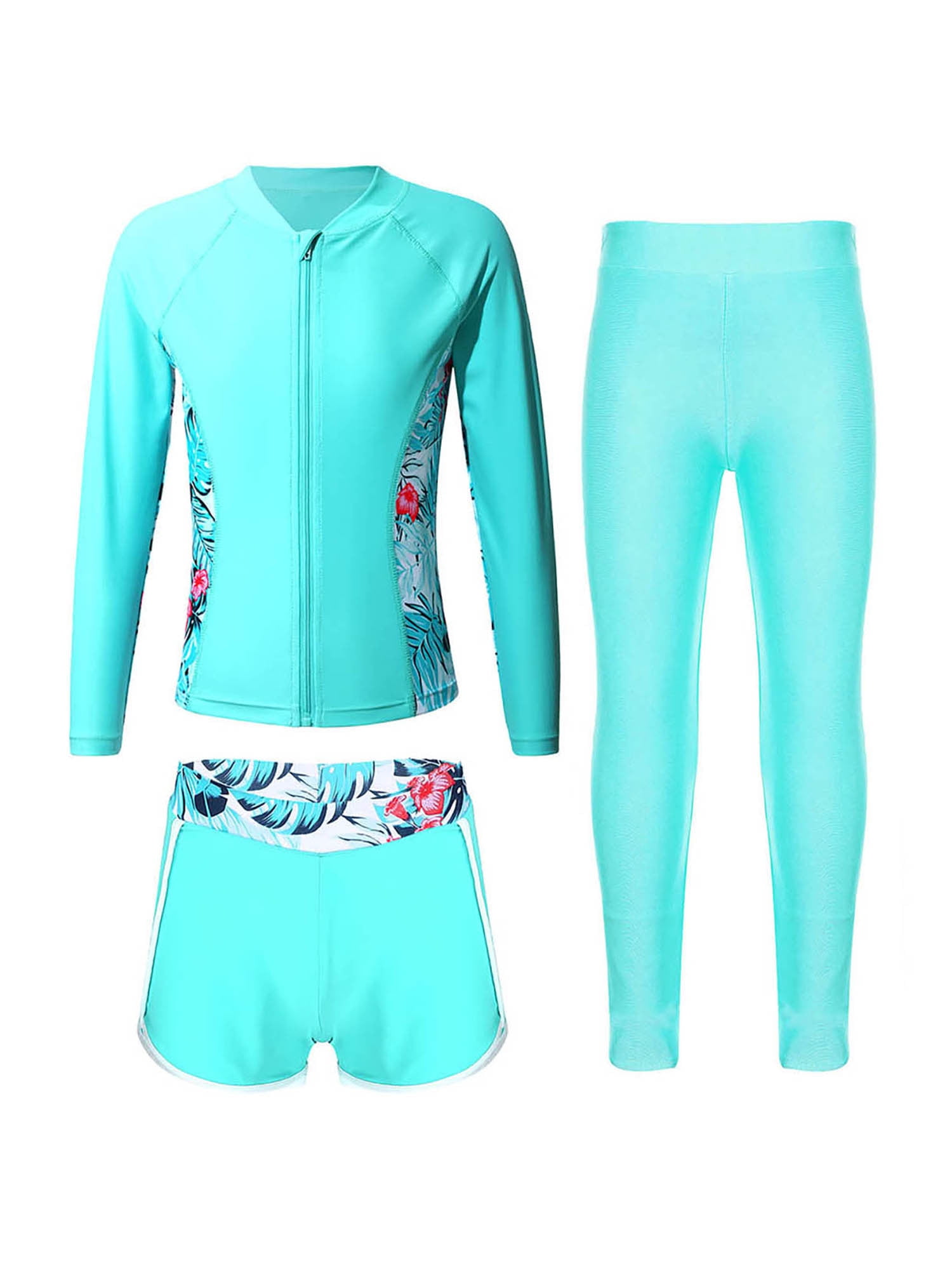 inlzdz Girls 3 Piece Rash Guard Swimsuit UPF 50+ Sun Protection Bathing ...