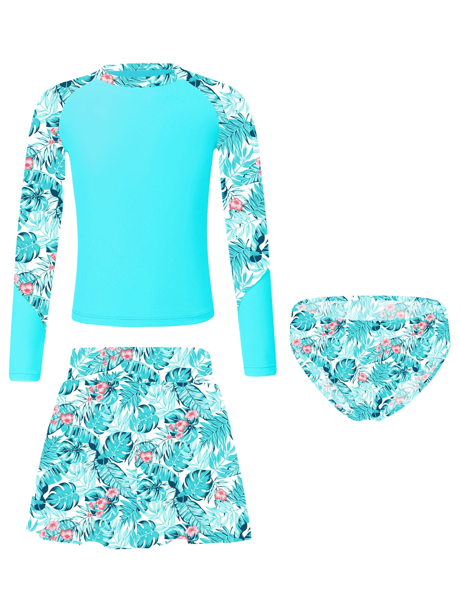 inlzdz Girls 3 Piece Swimsuit Quickly Dry Bathing Suit Long Sleeve Swim ...