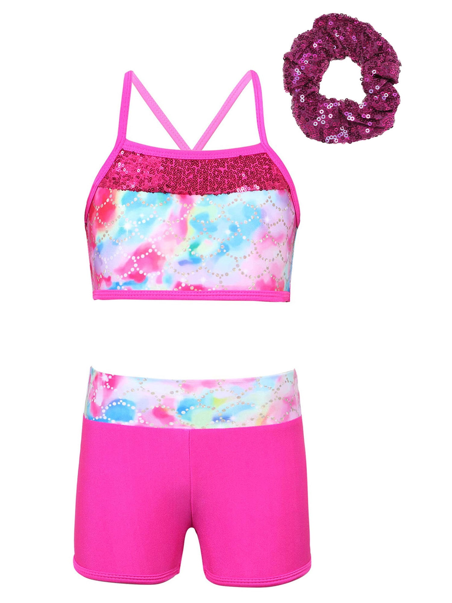 inlzdz Girls 3Pcs Hip Hop Dance Sports Outfits Crop Tops with Shorts ...