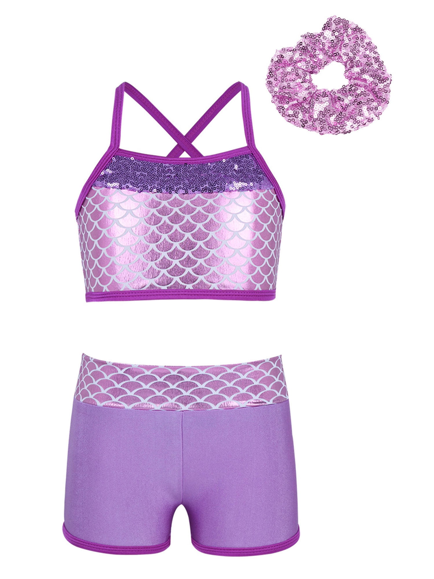 inlzdz Girls 3Pcs Hip Hop Dance Sports Outfits Crop Tops with Shorts ...