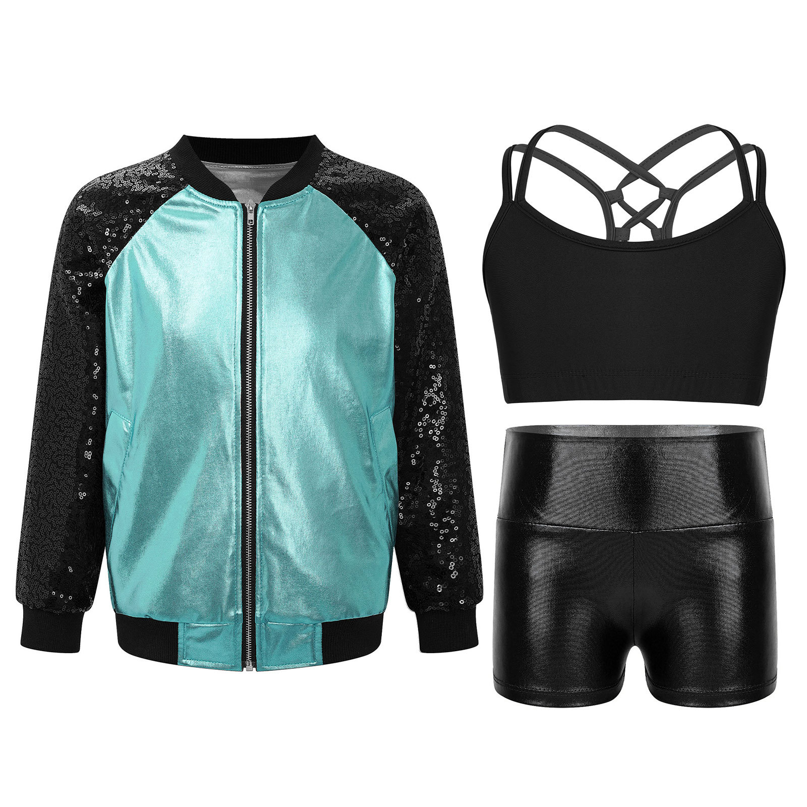 inlzdz Girls 3Piece Dance Tracksuit Long Sleeve Bomber Jacket Sports ...