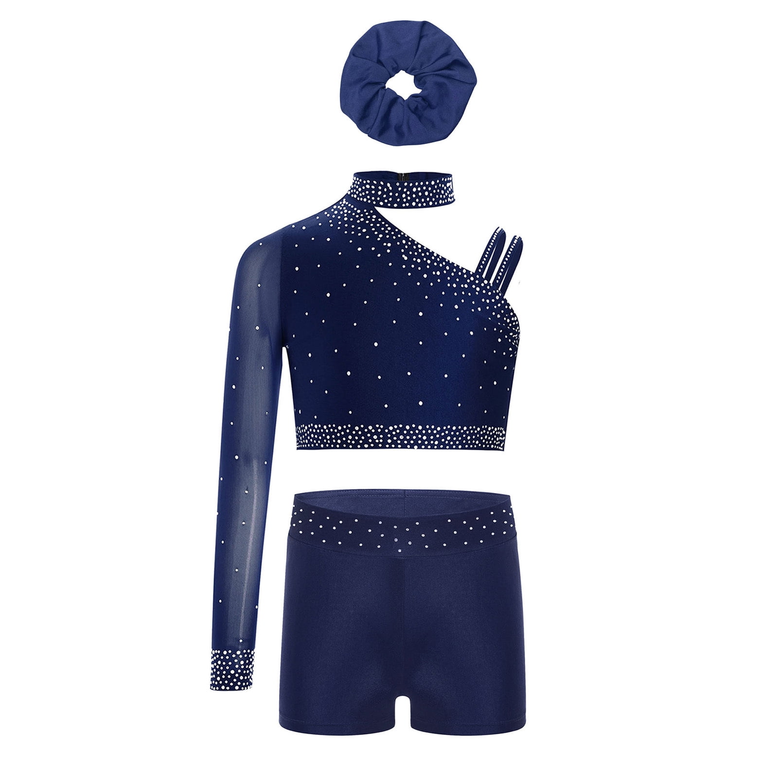 inlzdz Girls Ballet Jazz Hip Hop Modern Dance Outfits One Shoulder Crop ...