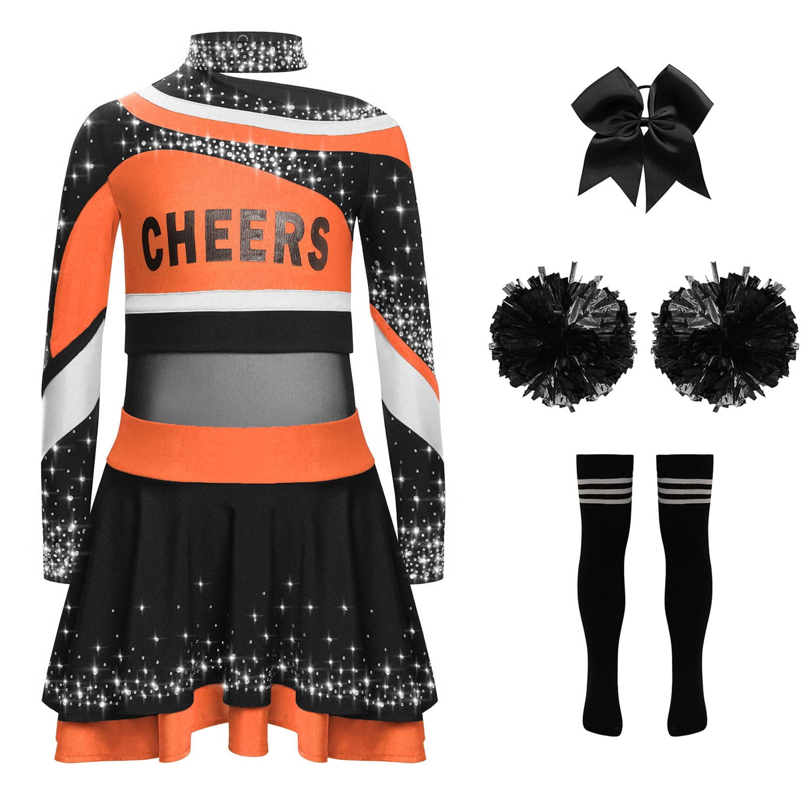 inlzdz Girls Cheer Leader Uniform Long Sleeve Cheerleading Crop Top ...