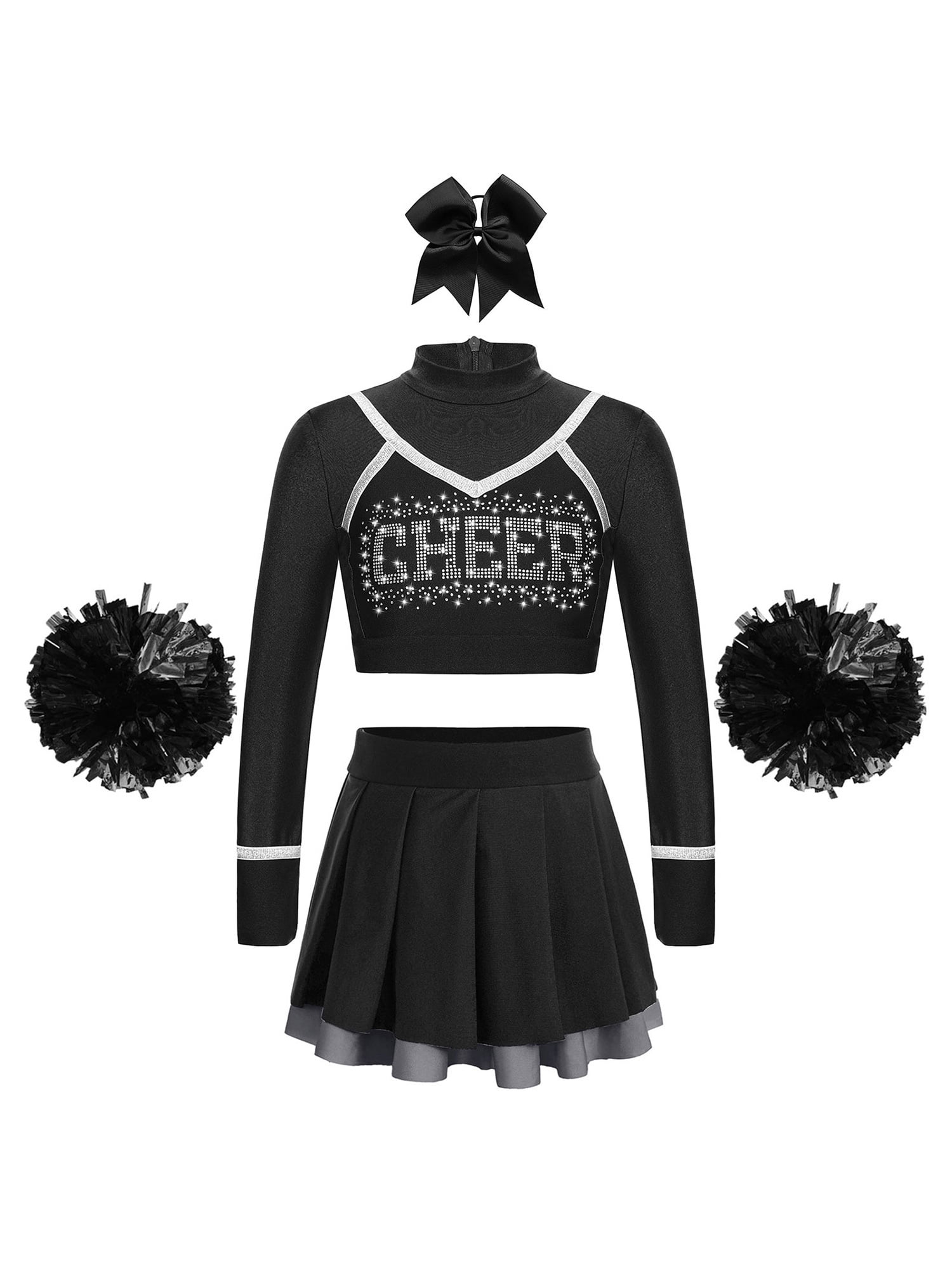 inlzdz Girls Cheerleading Dance Costume 5Pcs Complete Outfit for Cheer Leader Uniform Fancy ...